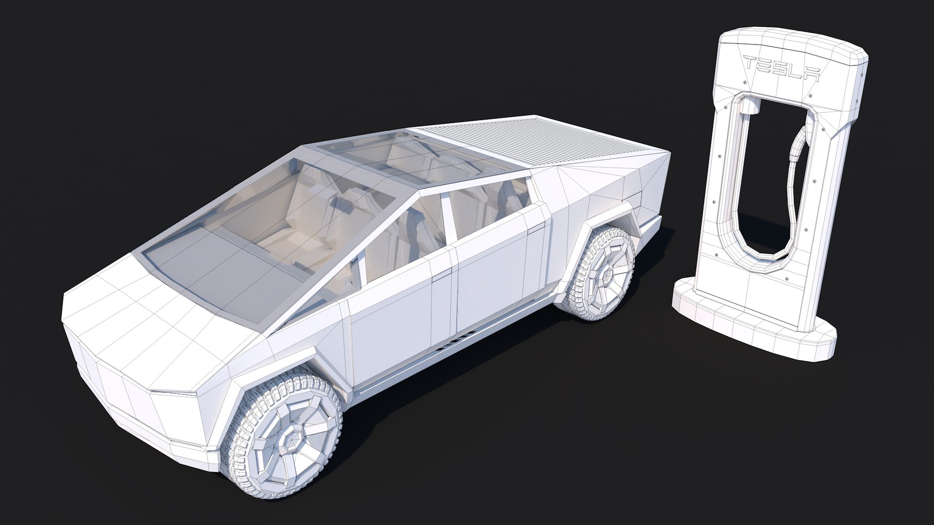 Tesla Cybertruck With Charging Station Module - Game Ready Low Poly 3D ...