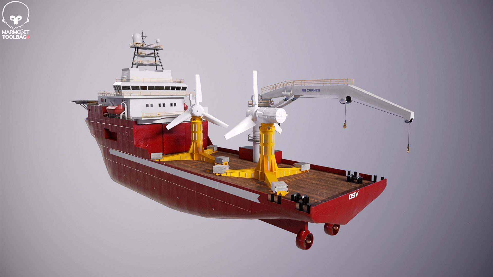 Offshore Support Vessel and Tidal Power Turbine 3D model - TurboSquid ...