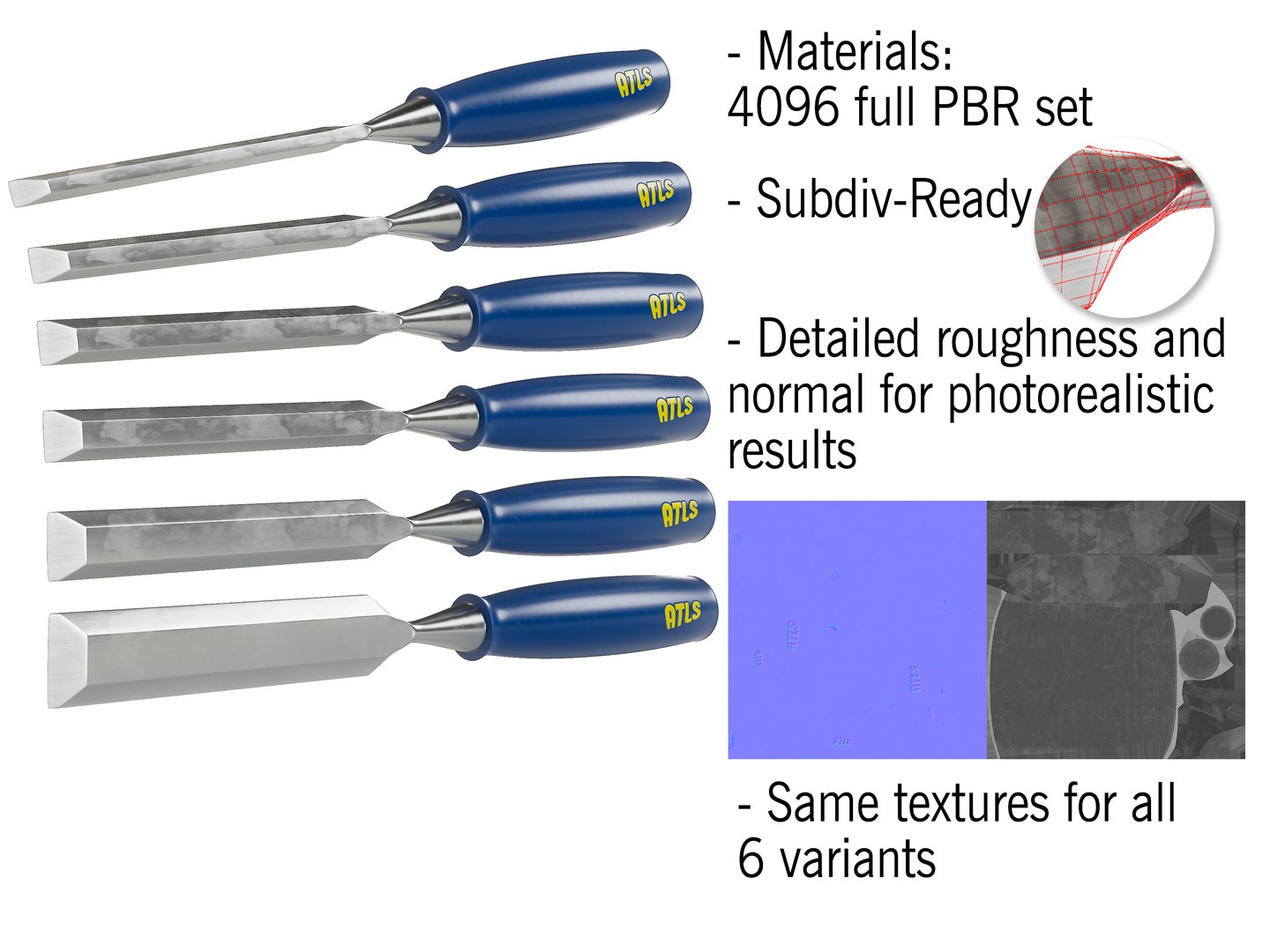 Straight Chisels Set 3D Model - TurboSquid 1723989