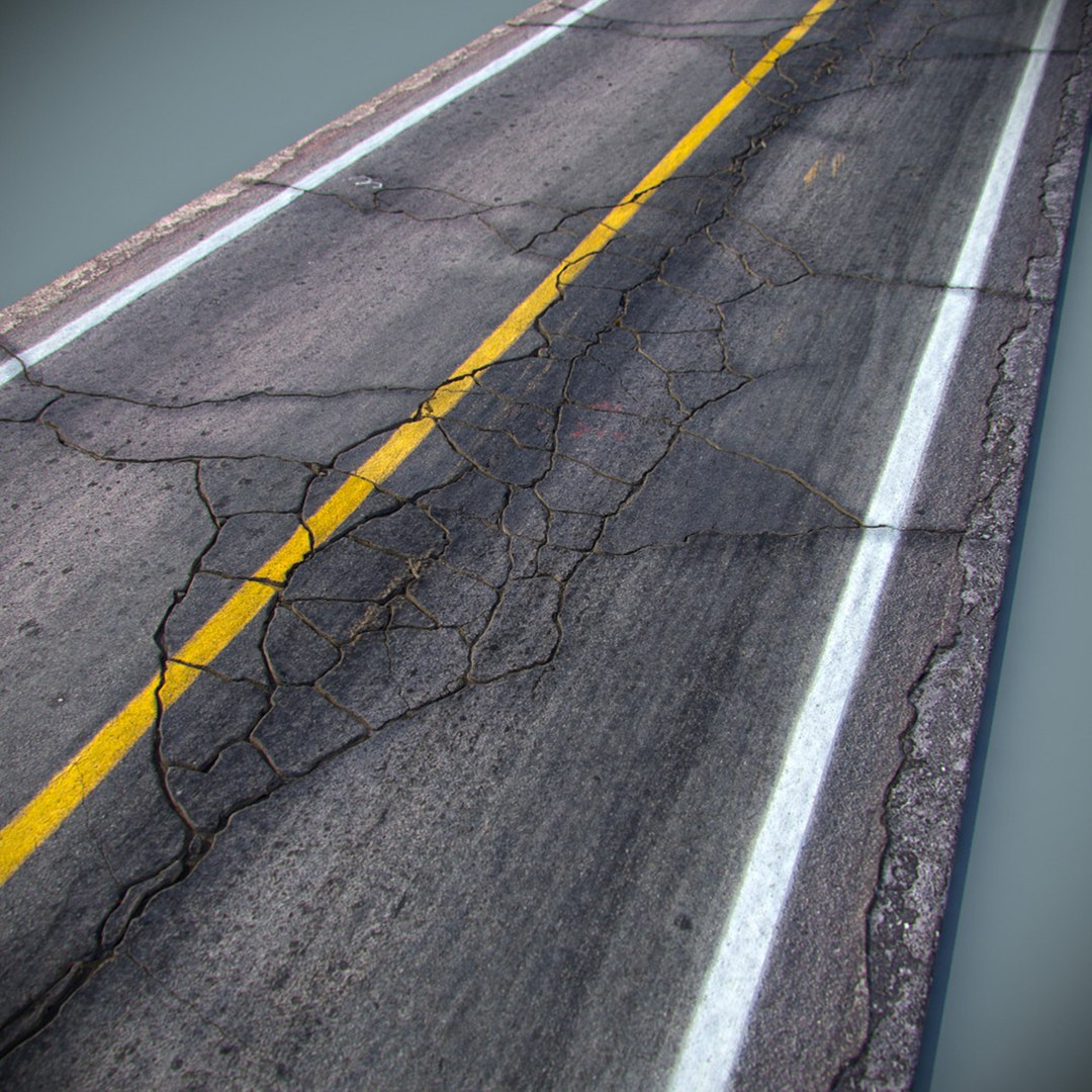 Cracked Asphalt Road 3d Obj