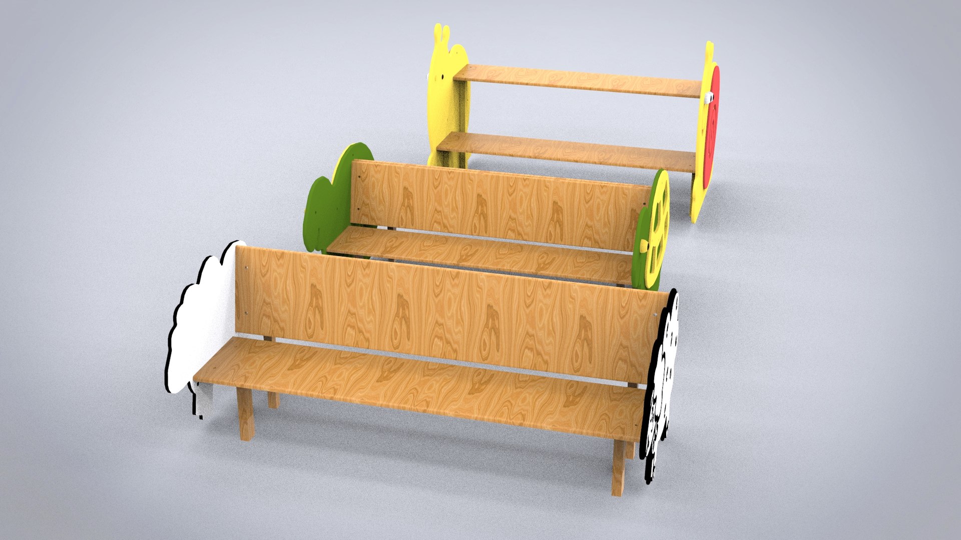 Childrens Wooden Benches Animals 3D Model - TurboSquid 1937752