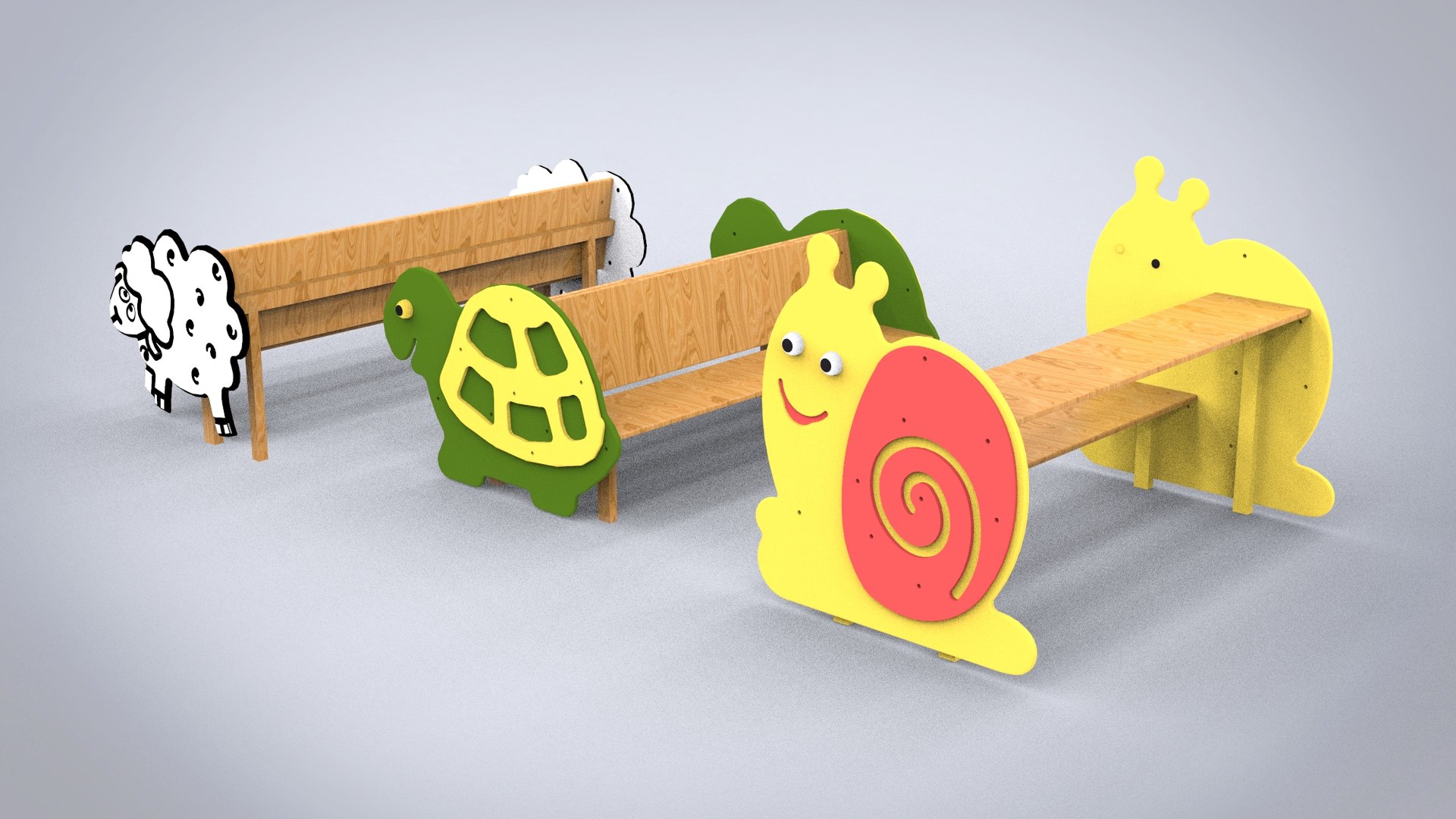 Childrens Wooden Benches Animals 3D Model - TurboSquid 1937752