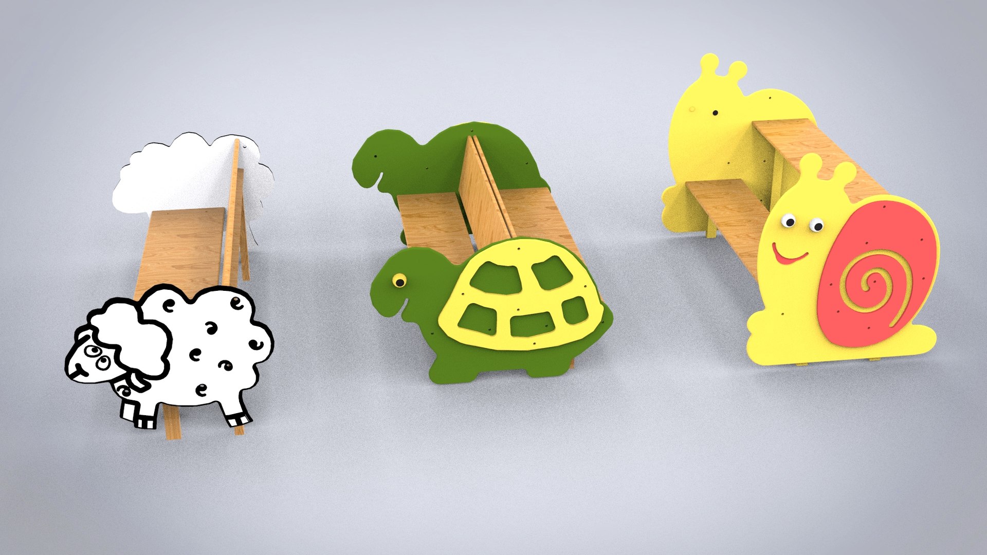 Childrens Wooden Benches Animals 3D Model - TurboSquid 1937752