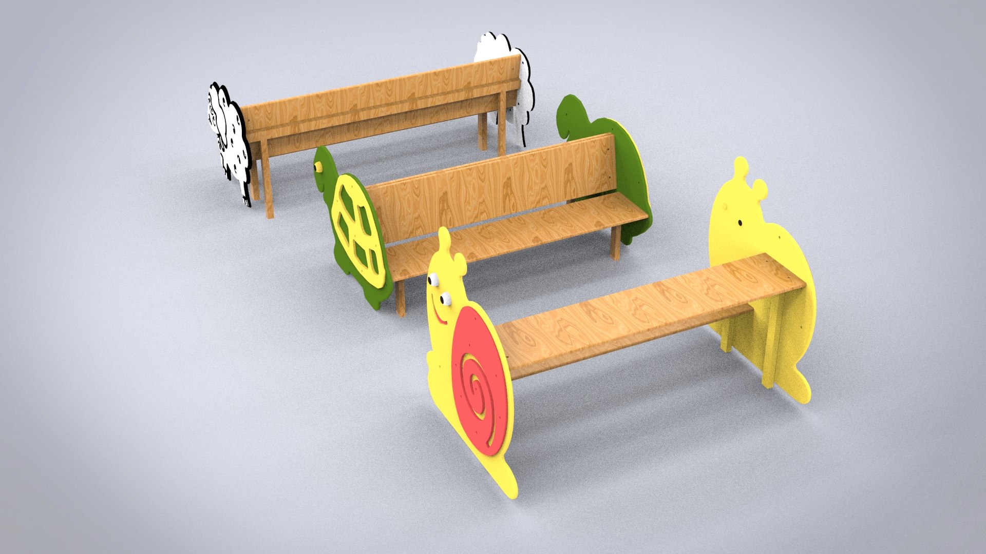 Childrens Wooden Benches Animals 3D Model - TurboSquid 1937752