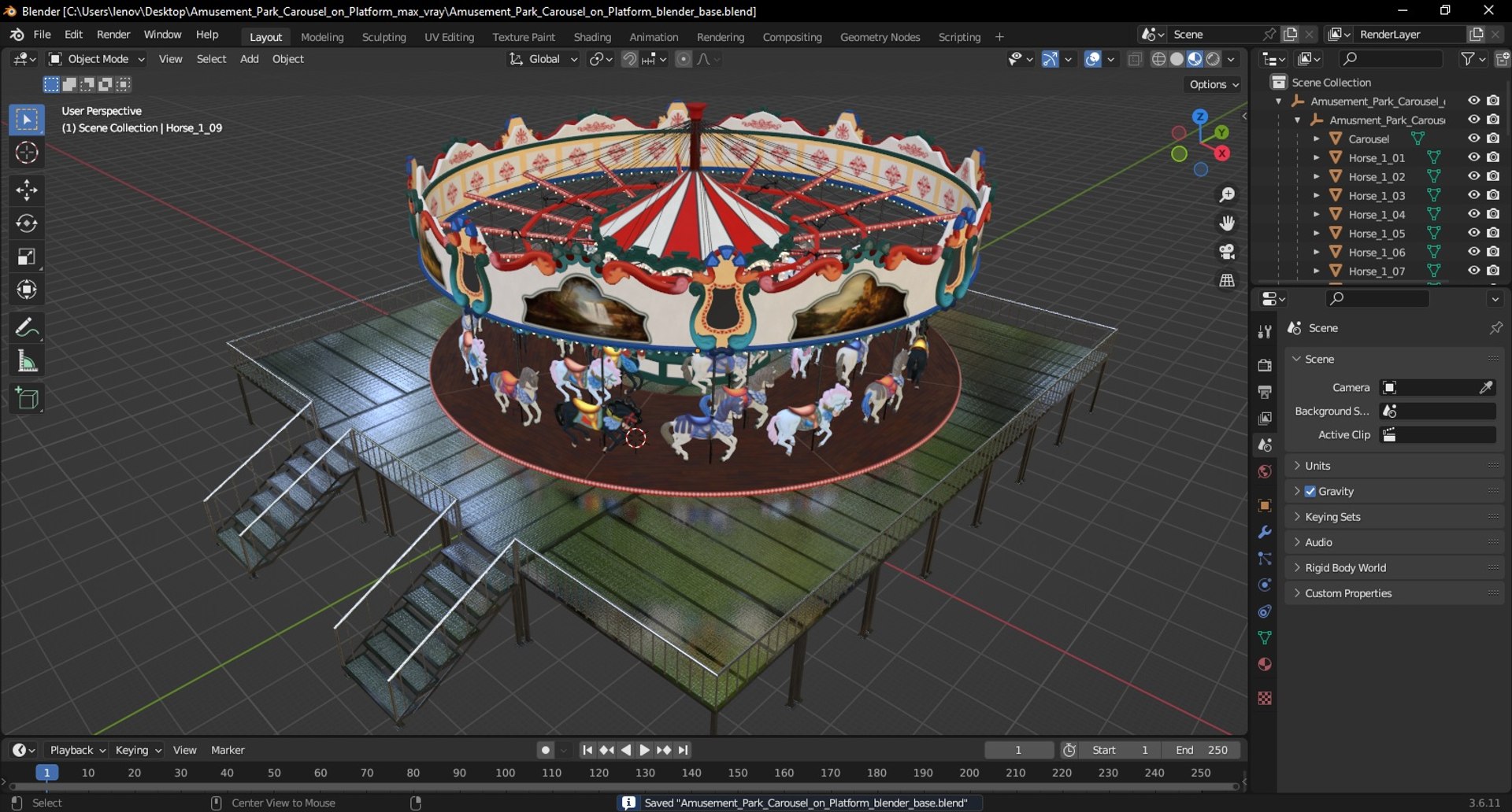 Amusement Park Carousel On Platform Model - TurboSquid 2447172