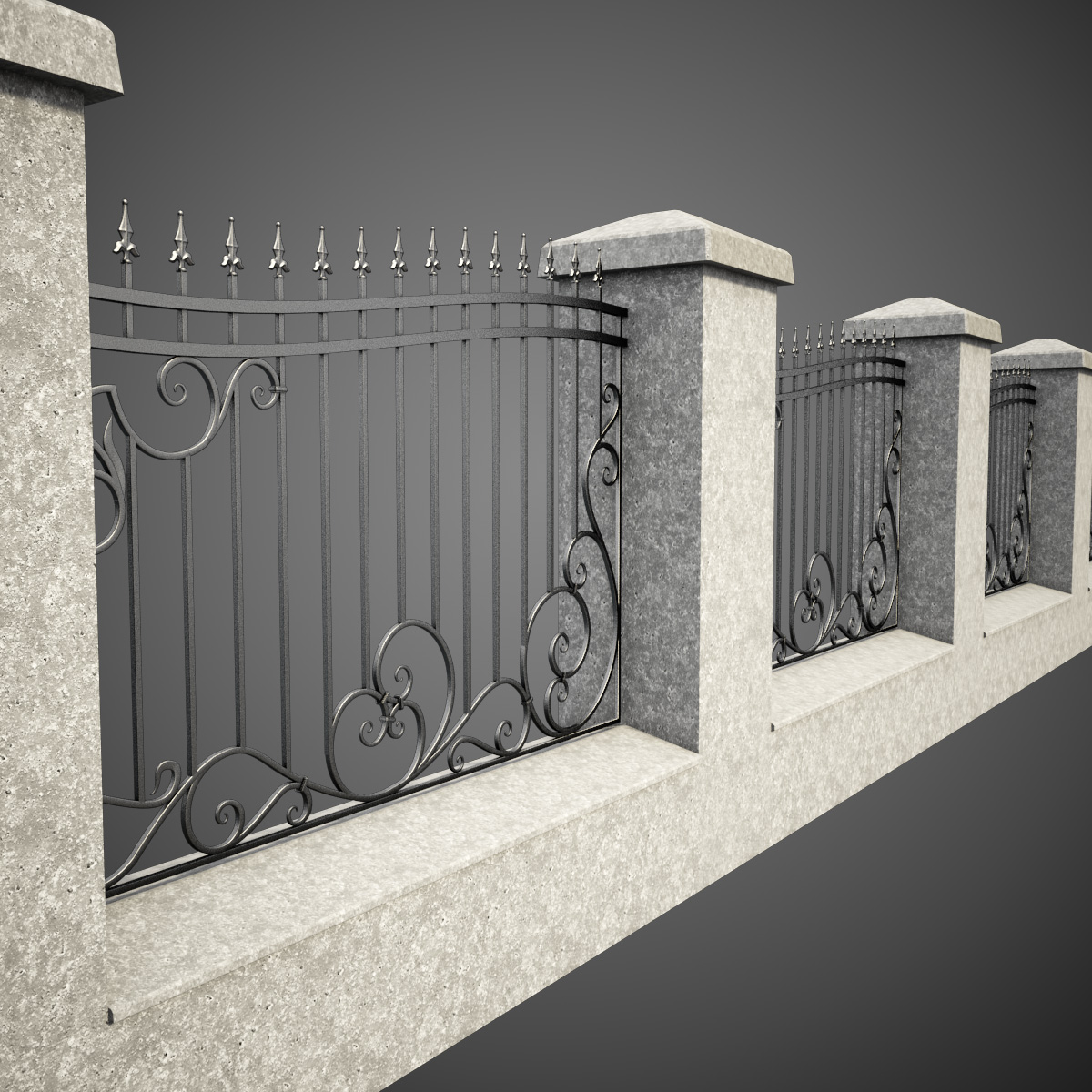 3d wrought iron fence metal model