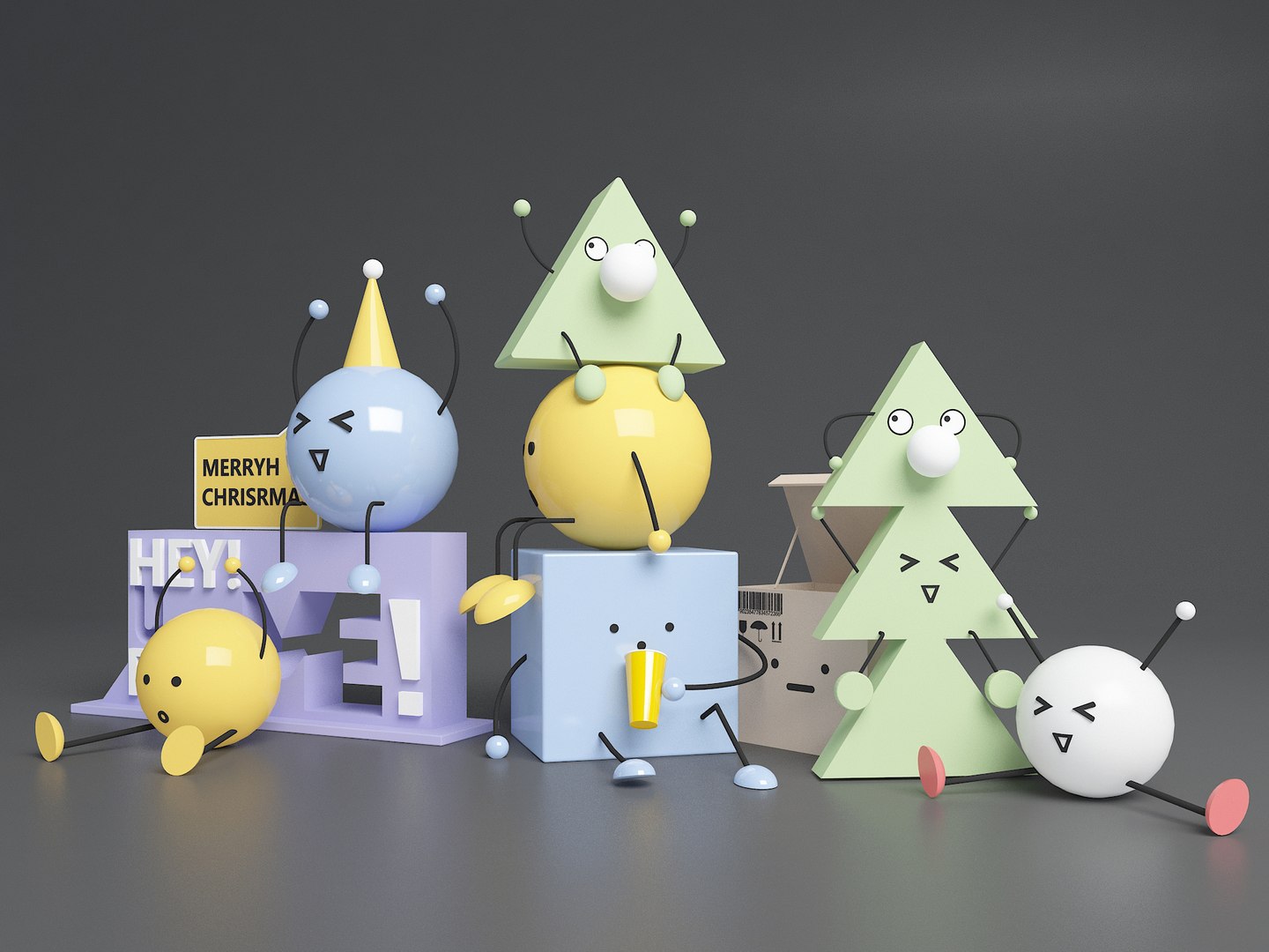 3D Modern Display Design Cartoon Display Stack Commercial Display ...