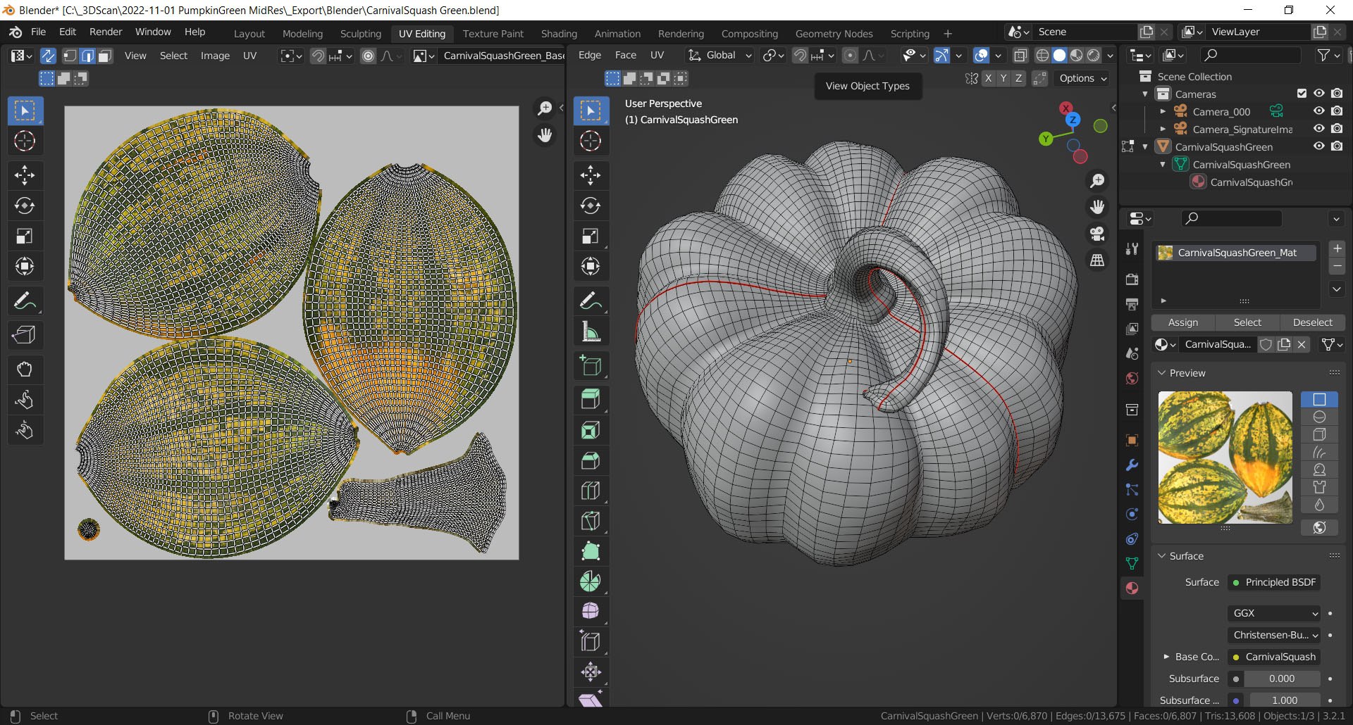 Carnival Squash Green Pumpkin PBR Scan Retopo 3D Model - TurboSquid 1987982