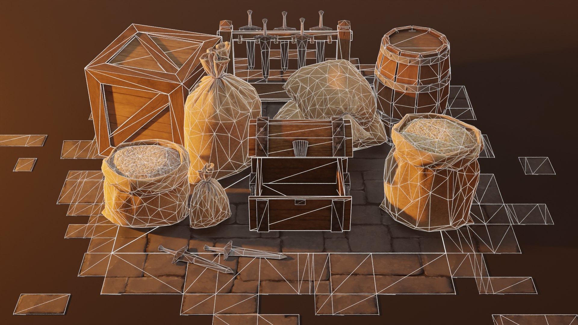 3D Model Medieval Burlap Sacks And Other Asset - TurboSquid 2145818