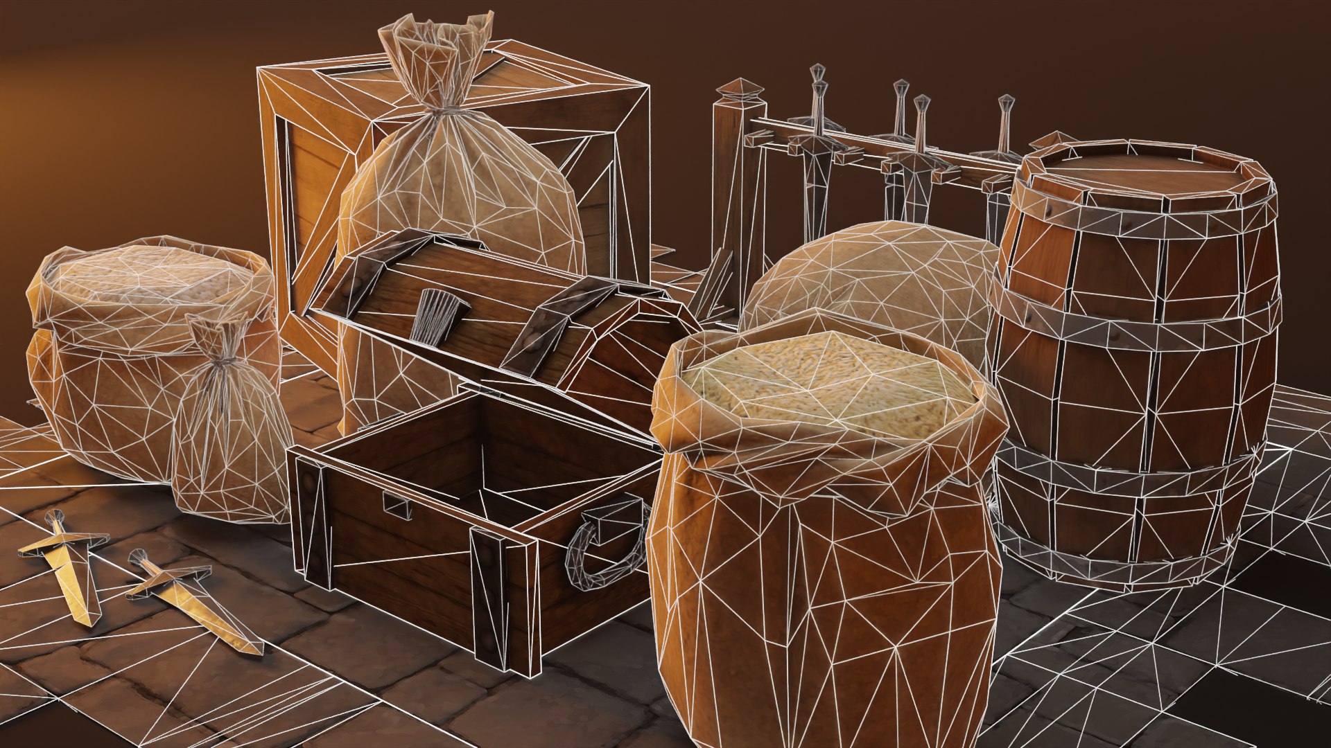 3D Model Medieval Burlap Sacks And Other Asset - TurboSquid 2145818