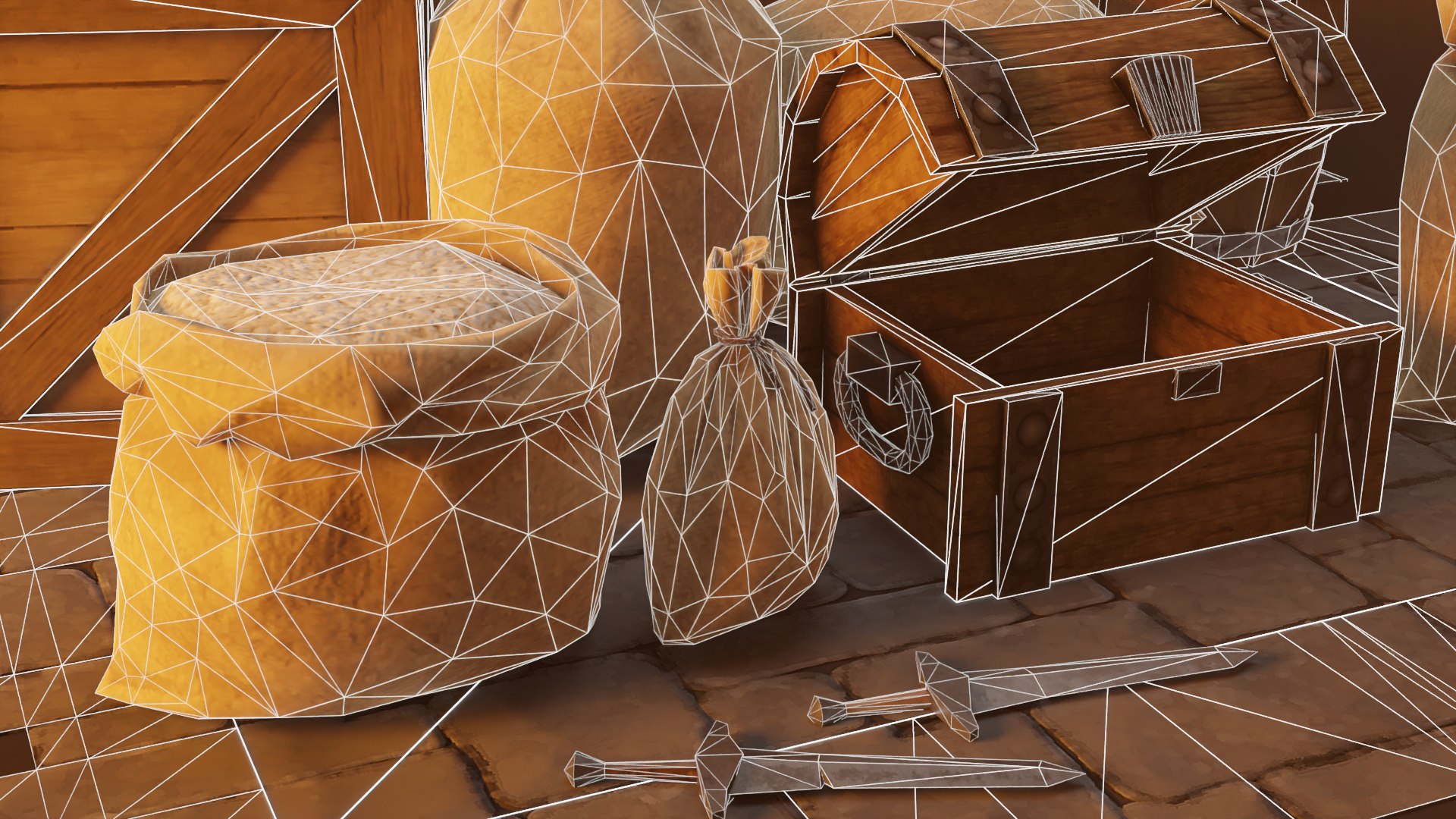 3D Model Medieval Burlap Sacks And Other Asset - TurboSquid 2145818