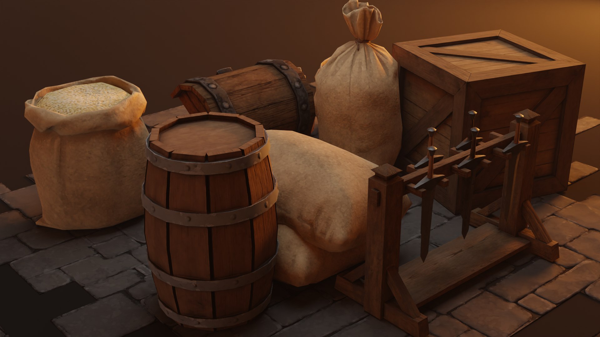 3D Model Medieval Burlap Sacks And Other Asset - TurboSquid 2145818