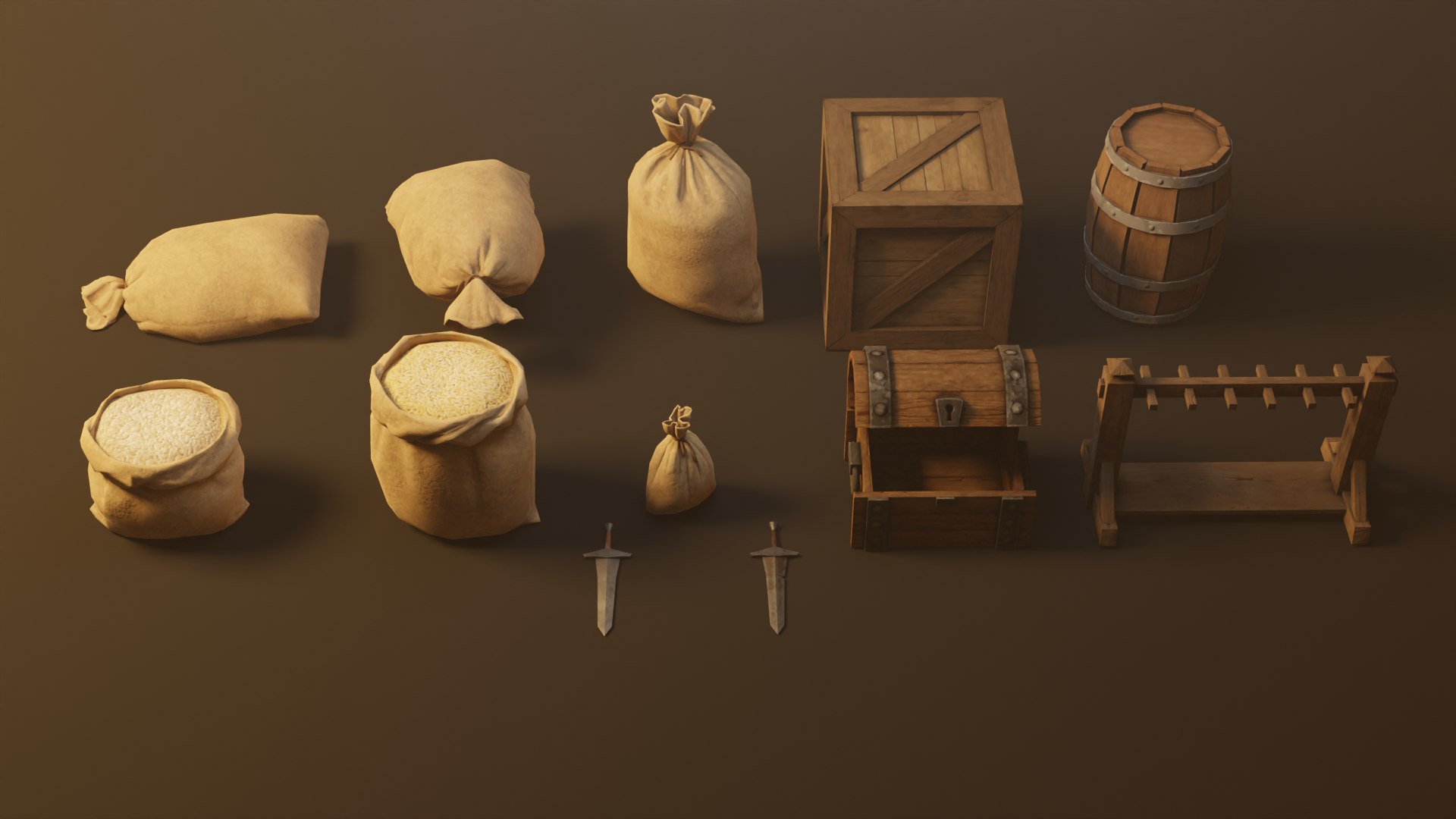 3D Model Medieval Burlap Sacks And Other Asset - TurboSquid 2145818