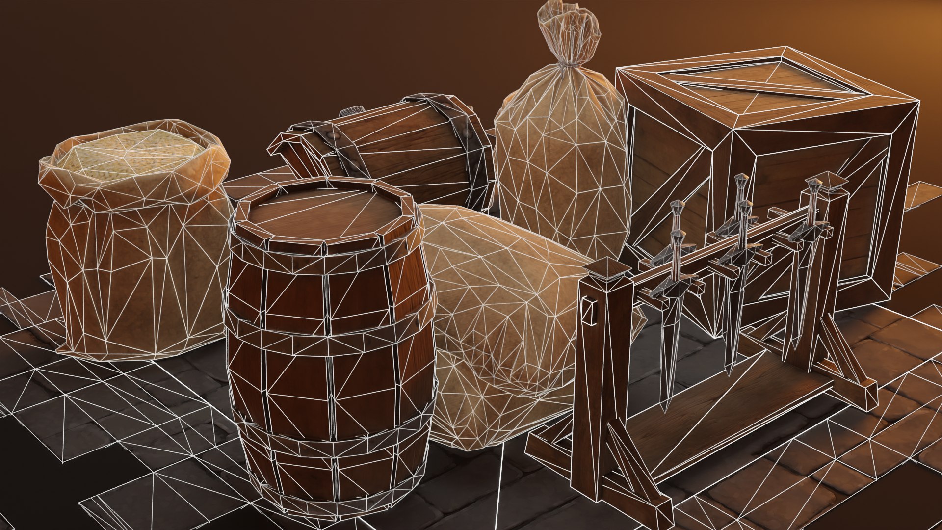 3D Model Medieval Burlap Sacks And Other Asset - TurboSquid 2145818
