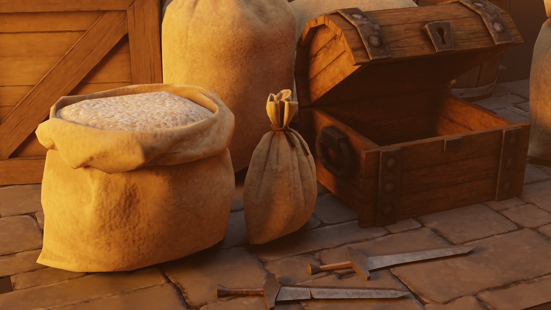 3D Model Medieval Burlap Sacks And Other Asset - TurboSquid 2145818
