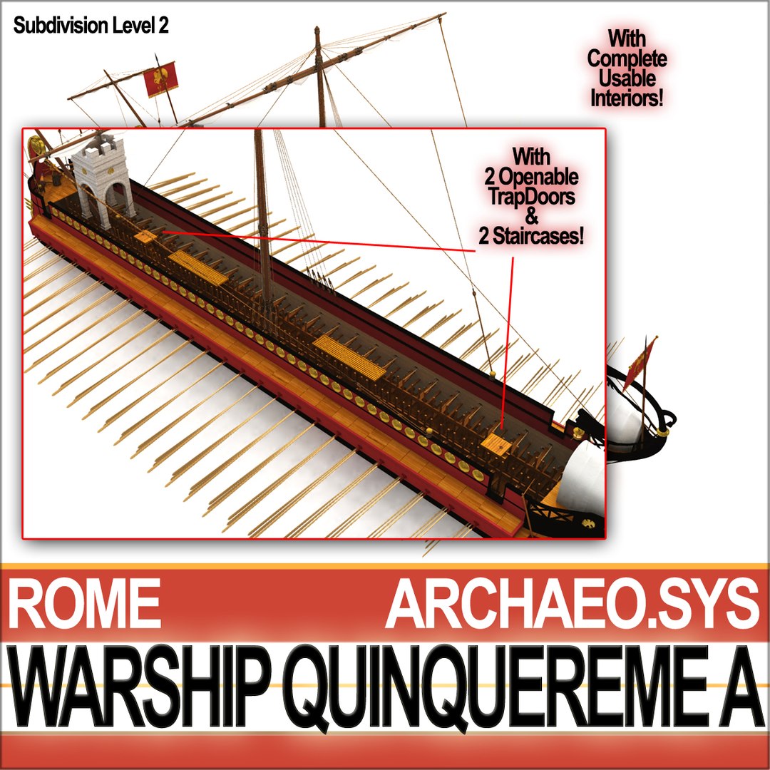 Ancient Roman Warship Quinquereme Obj