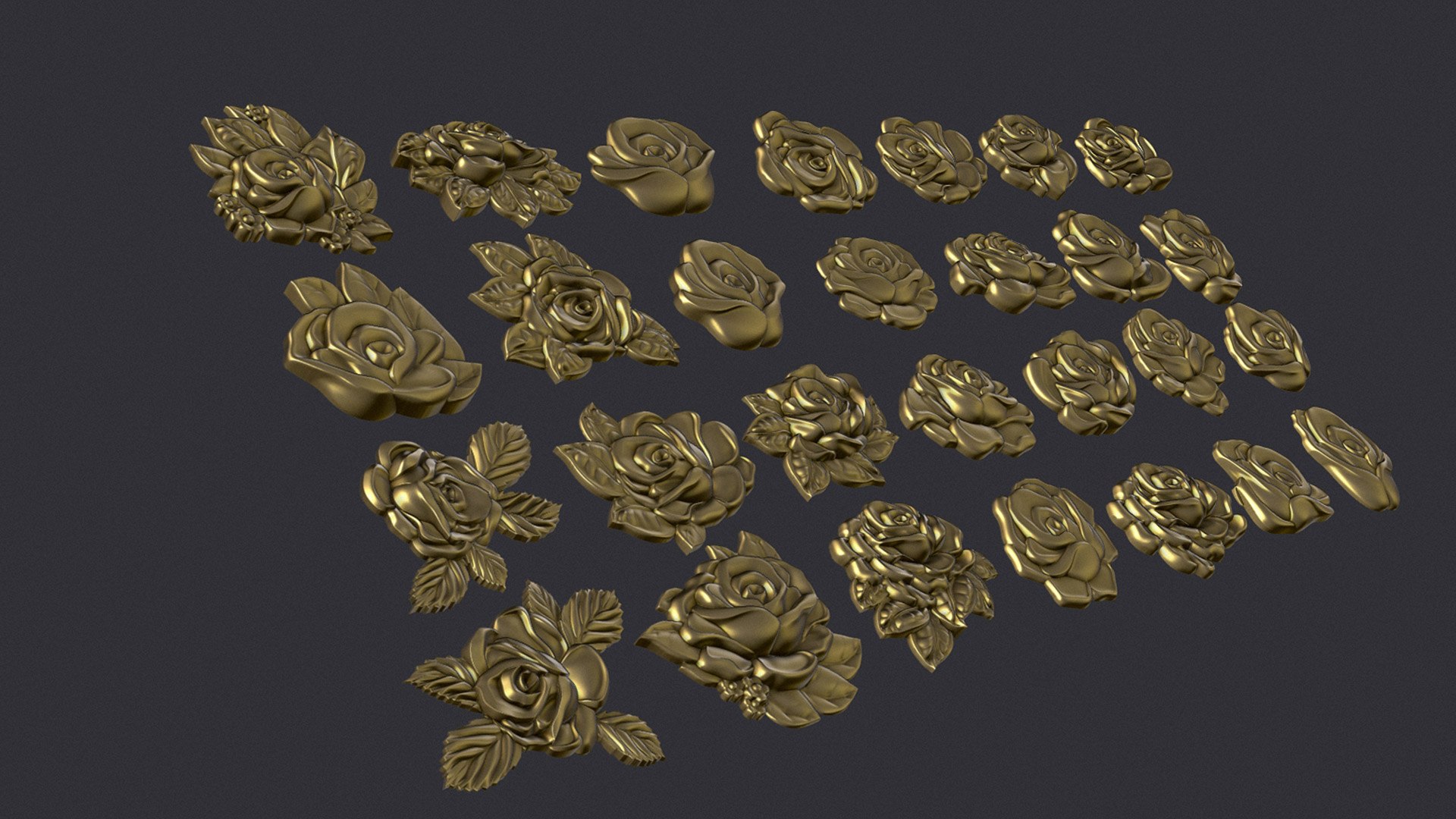 Roses Relief Set 3D 3D Model - TurboSquid 2297687