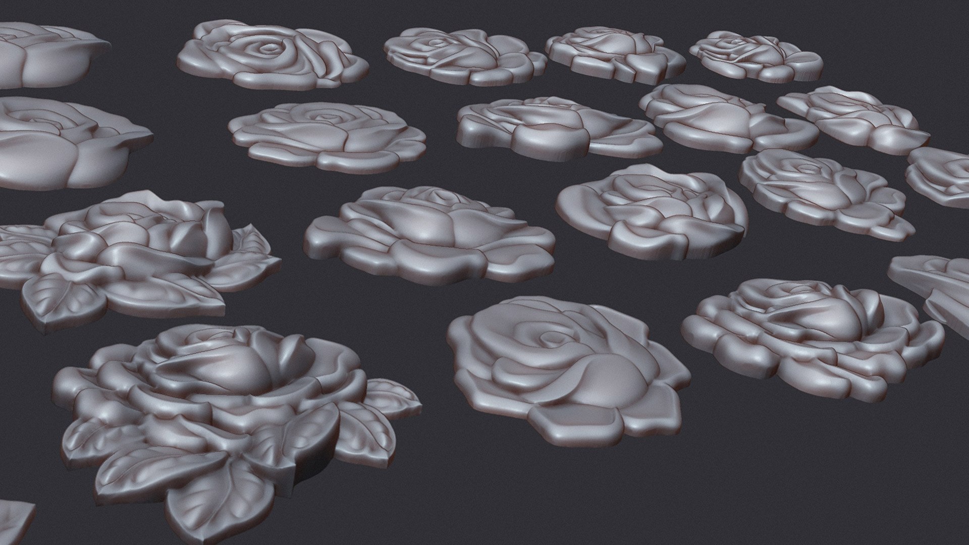 Roses Relief Set 3D 3D Model - TurboSquid 2297687