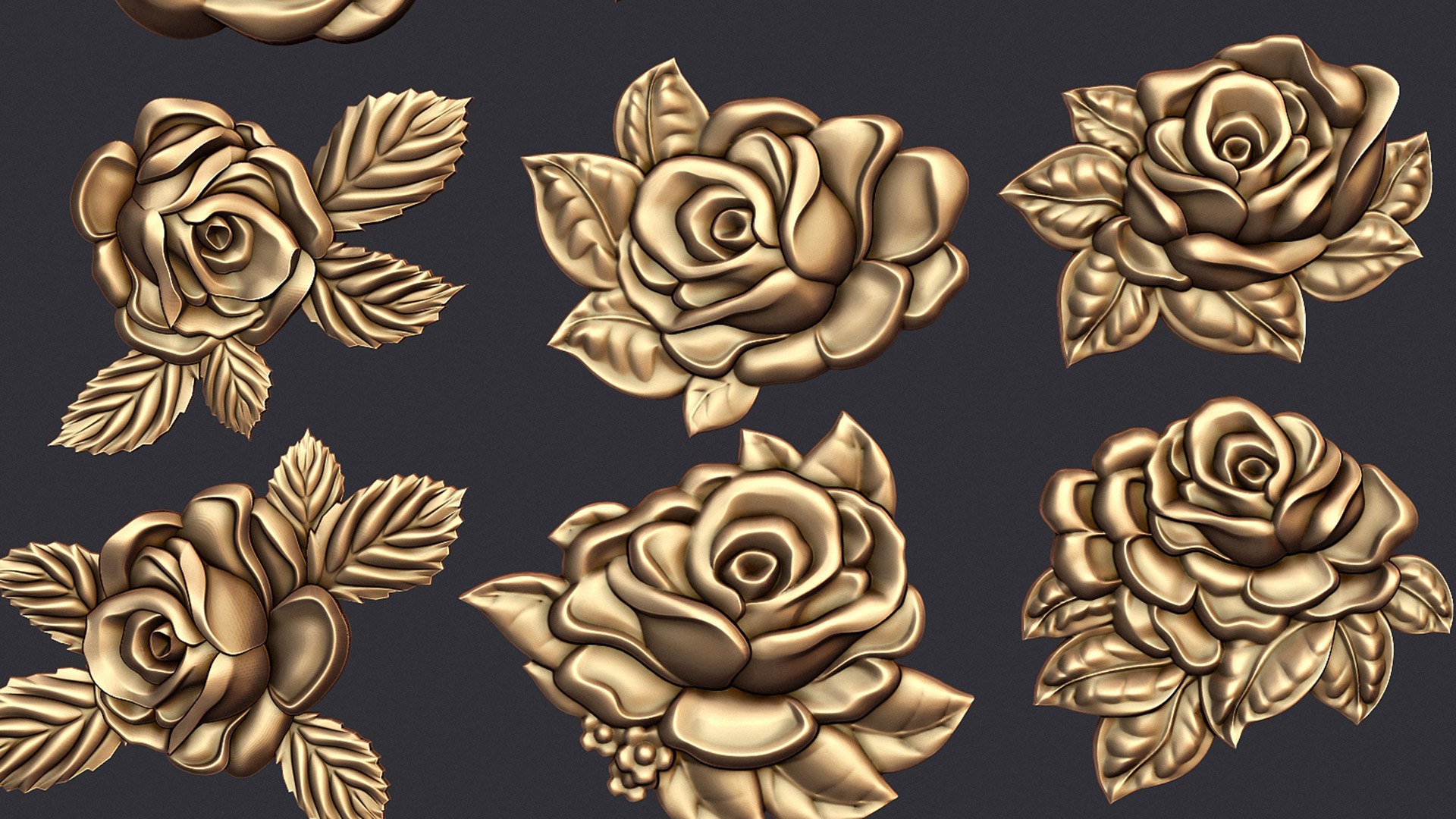 Roses Relief Set 3D 3D Model - TurboSquid 2297687