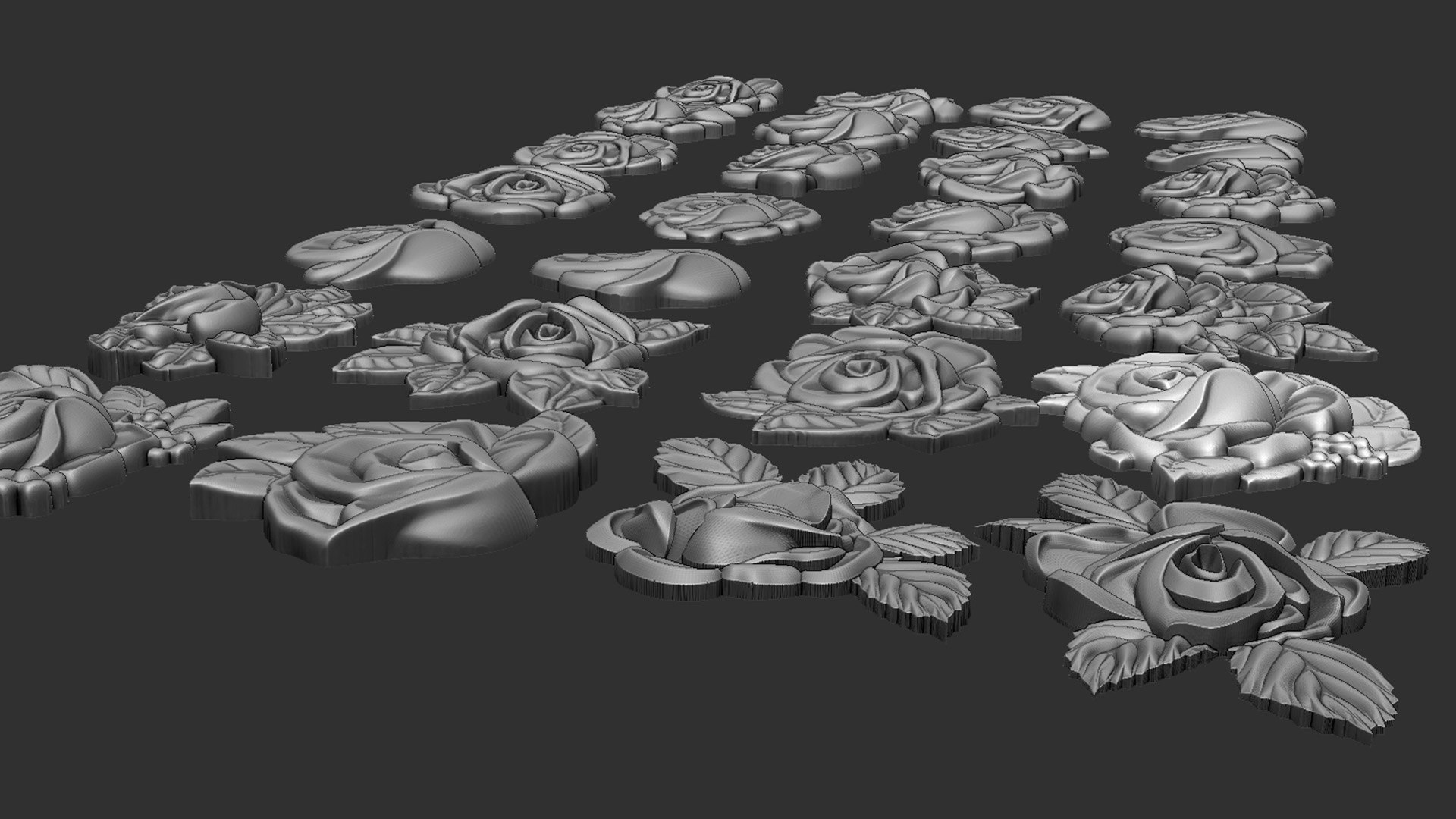 Roses Relief Set 3D 3D Model - TurboSquid 2297687