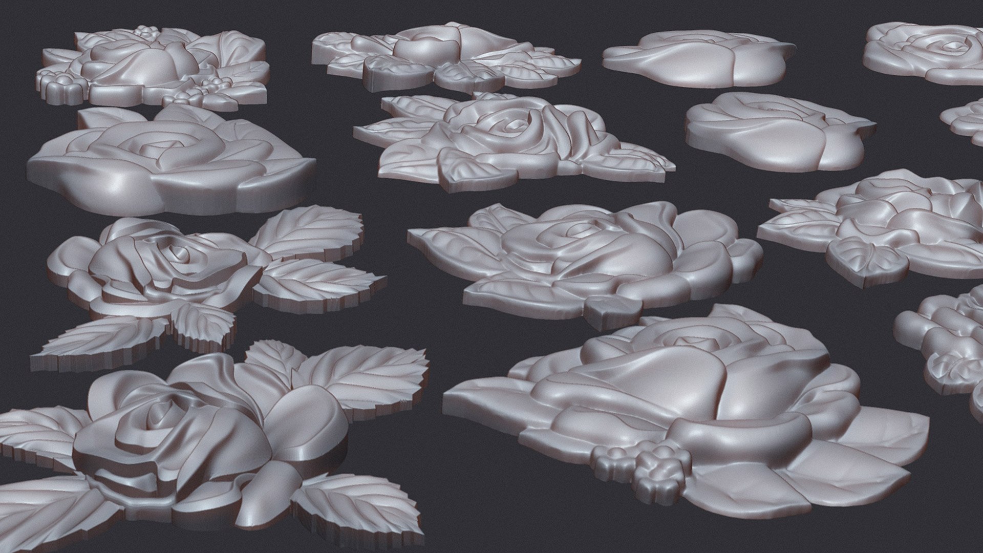 Roses Relief Set 3D 3D Model - TurboSquid 2297687