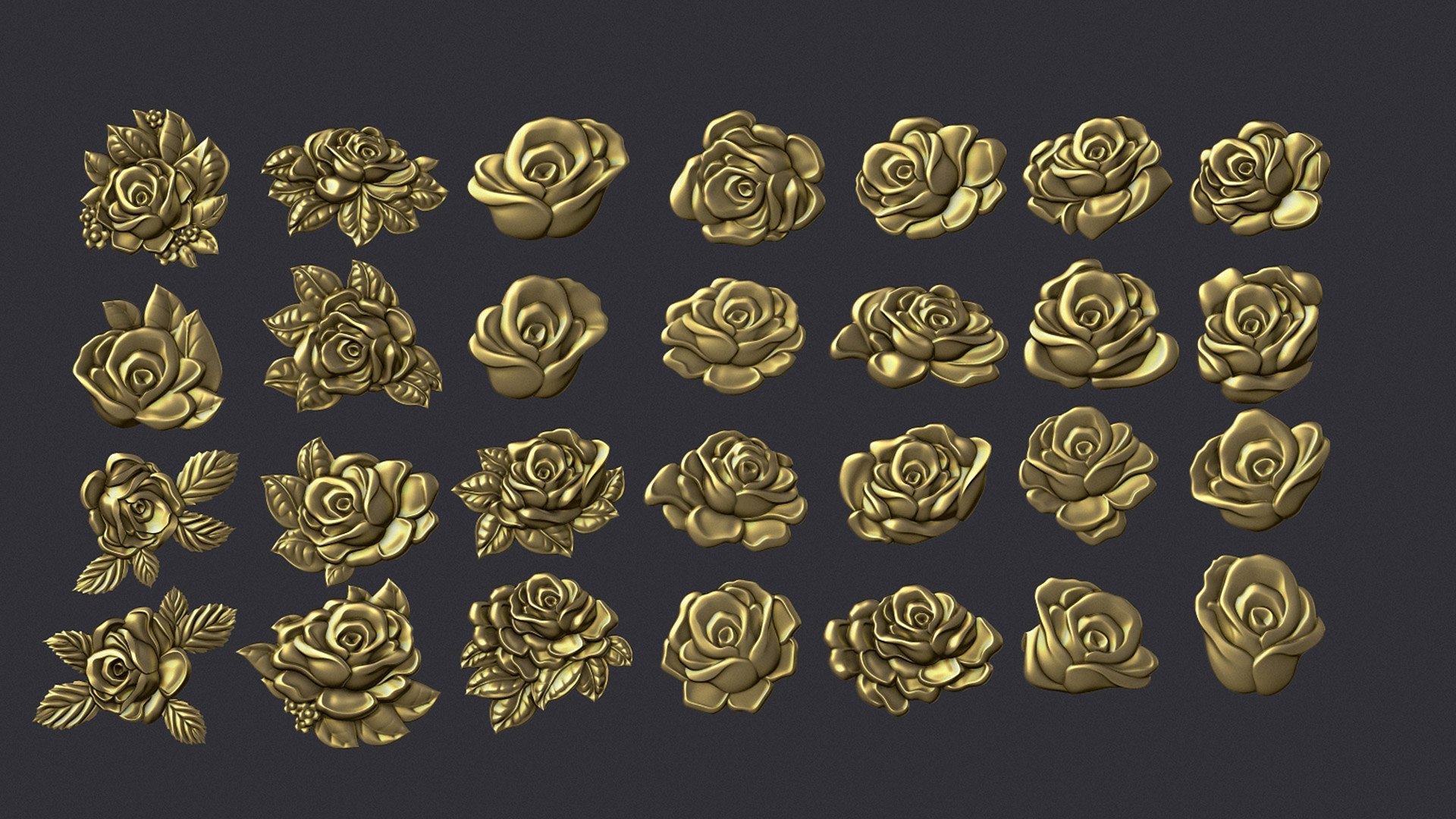 Roses Relief Set 3D 3D Model - TurboSquid 2297687