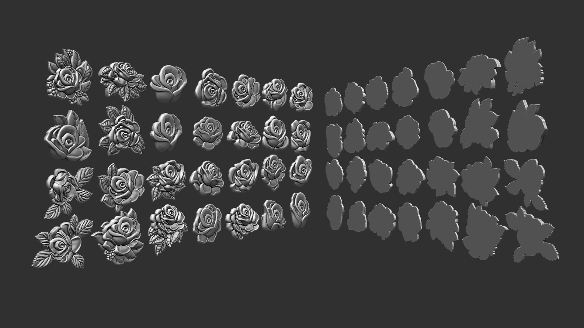 Roses Relief Set 3D 3D Model - TurboSquid 2297687
