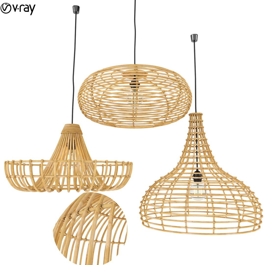 3D rattan lamp set 3 model - TurboSquid 1604859