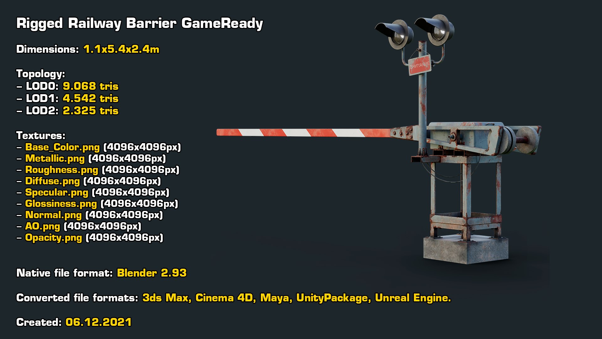 3D Model Rigged Railway Barrier GameReady LODs - TurboSquid 1824076