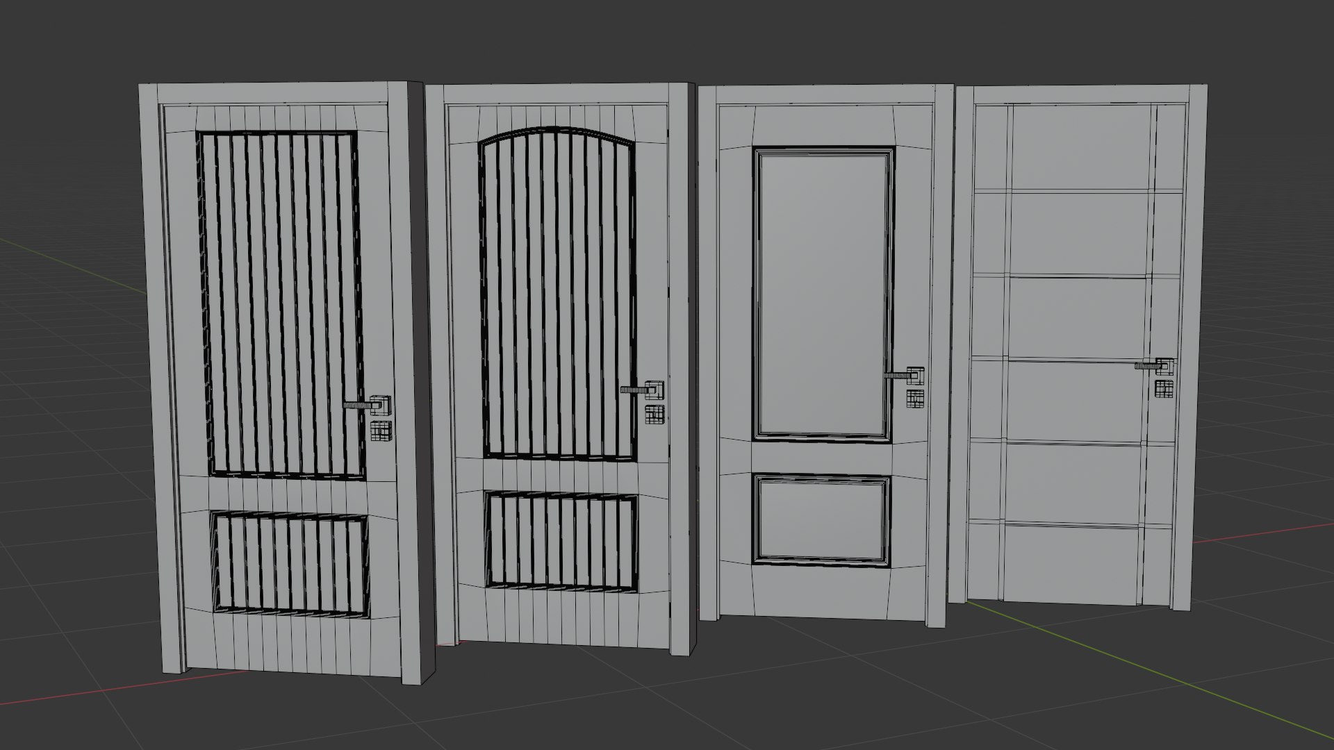 3D Model Pack Of 4 Low Poly Doors - TurboSquid 2254860