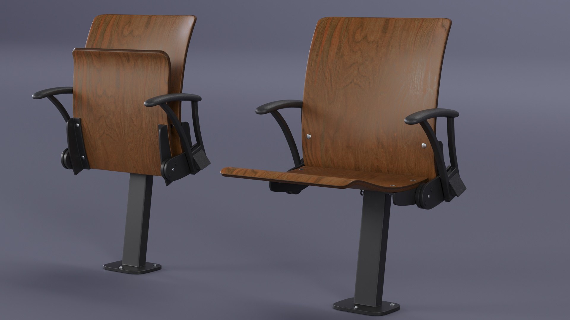 Auditorium Chair Dark Wood Model - TurboSquid 1956159
