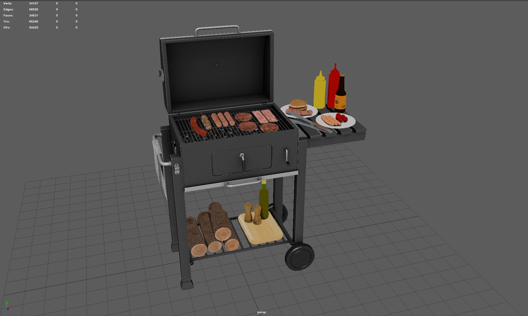 Barbecue With Complements Model - TurboSquid 2164233