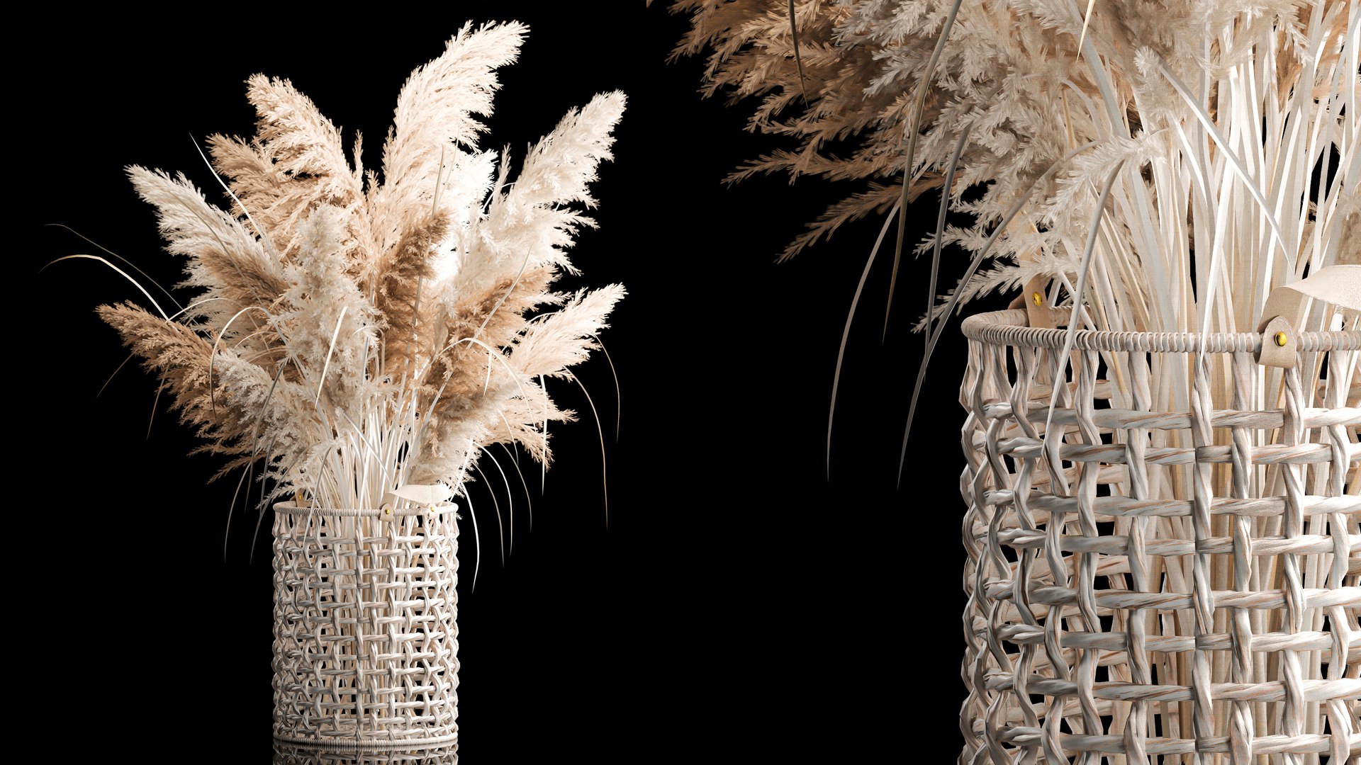 3D Bouquet Of Dry Reeds In A White Wicker Basket For Decoration 256 ...