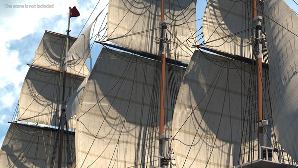3D Three Masted Heavy Frigate Raised Sails model - TurboSquid 1846561