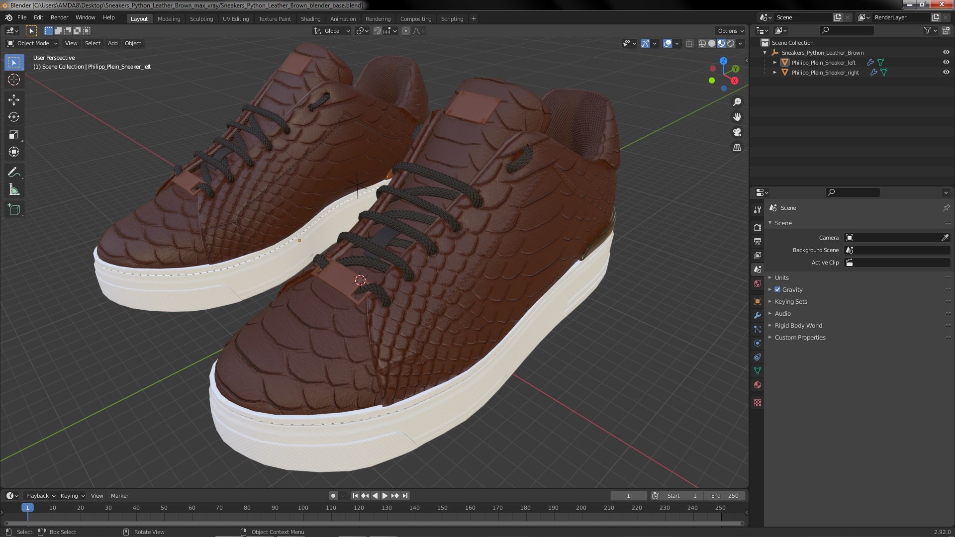 3D Model Sneakers Python Leather Brown - TurboSquid 2112677