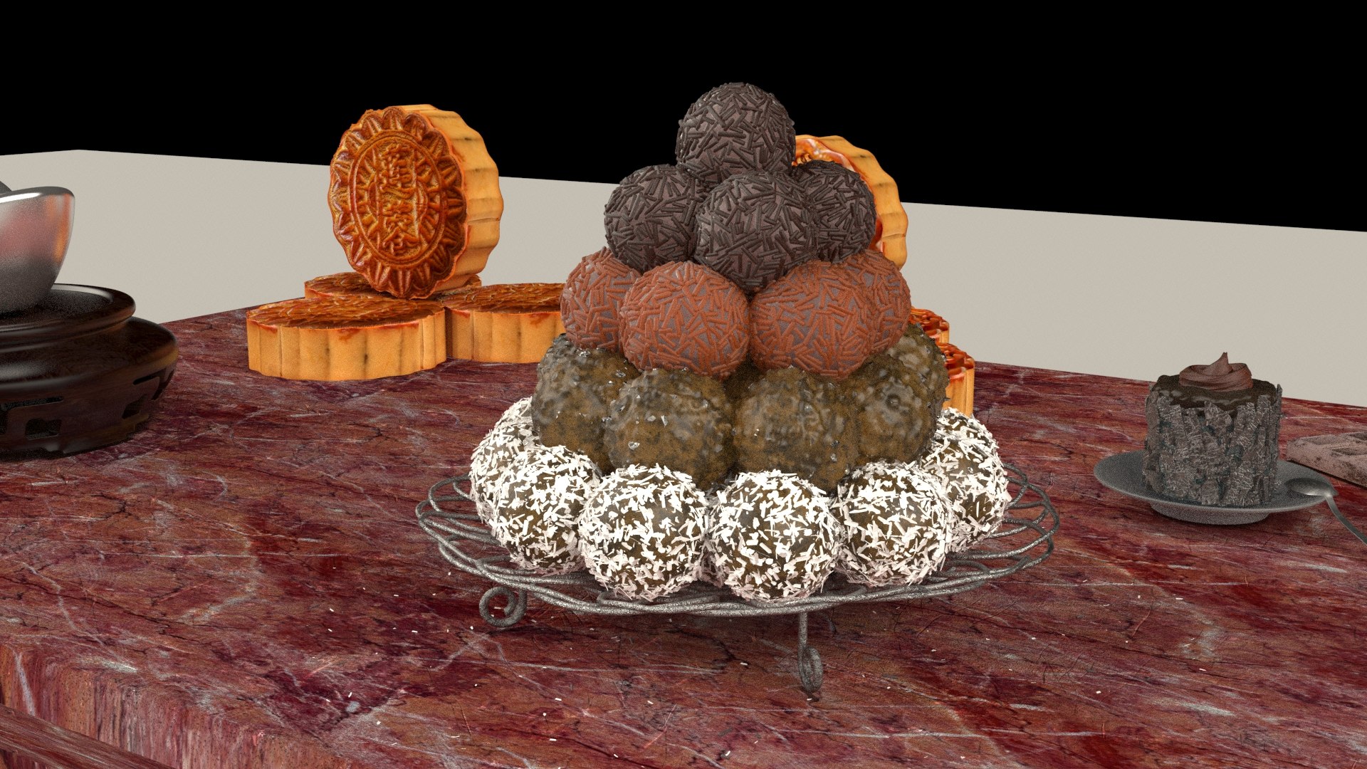 3D Chinese mooncake with desserts model - TurboSquid 1714265