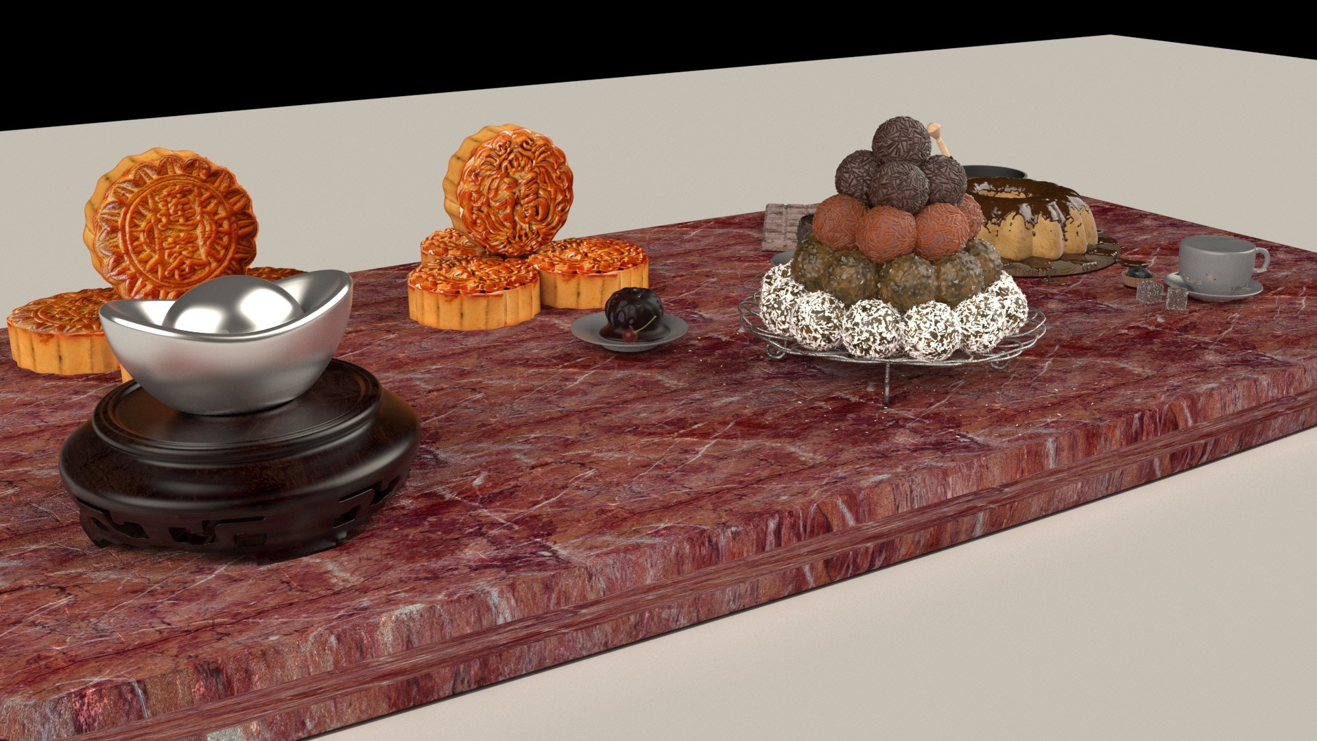 3D Chinese mooncake with desserts model - TurboSquid 1714265