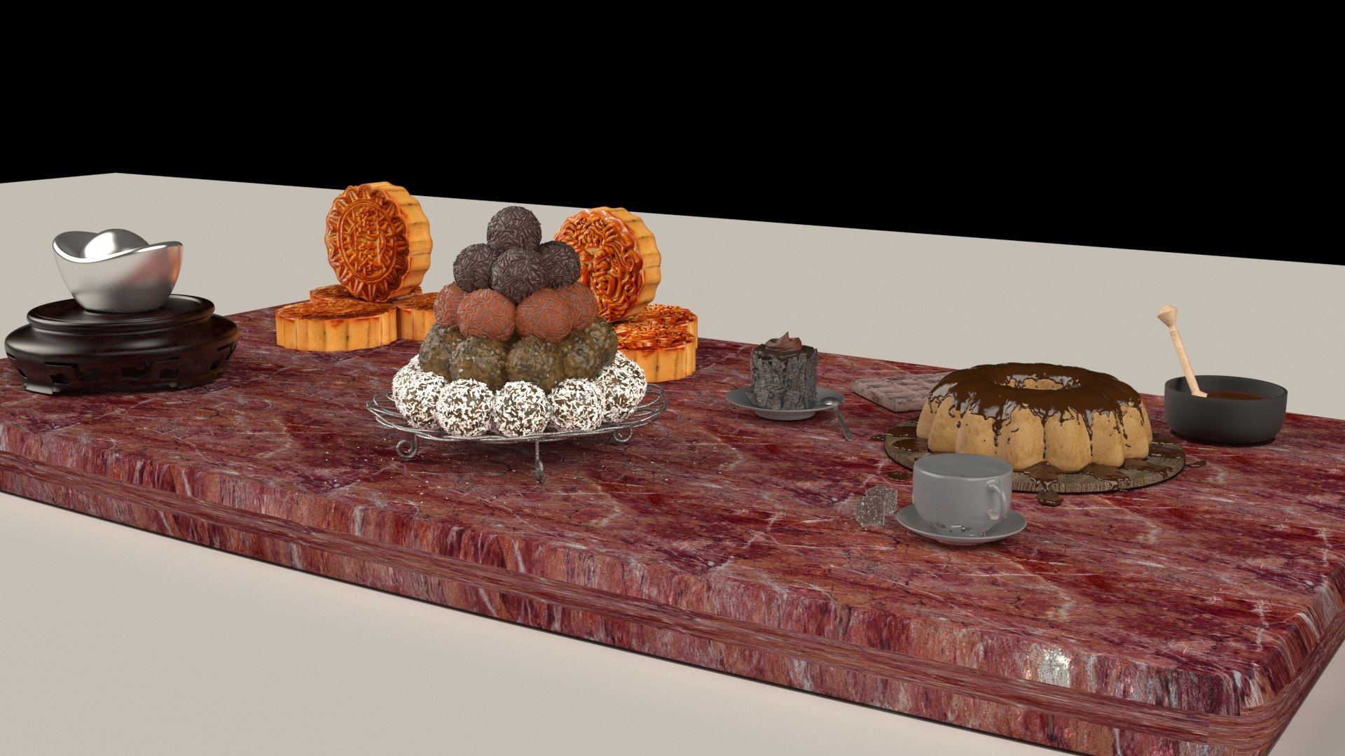 3D Chinese mooncake with desserts model - TurboSquid 1714265