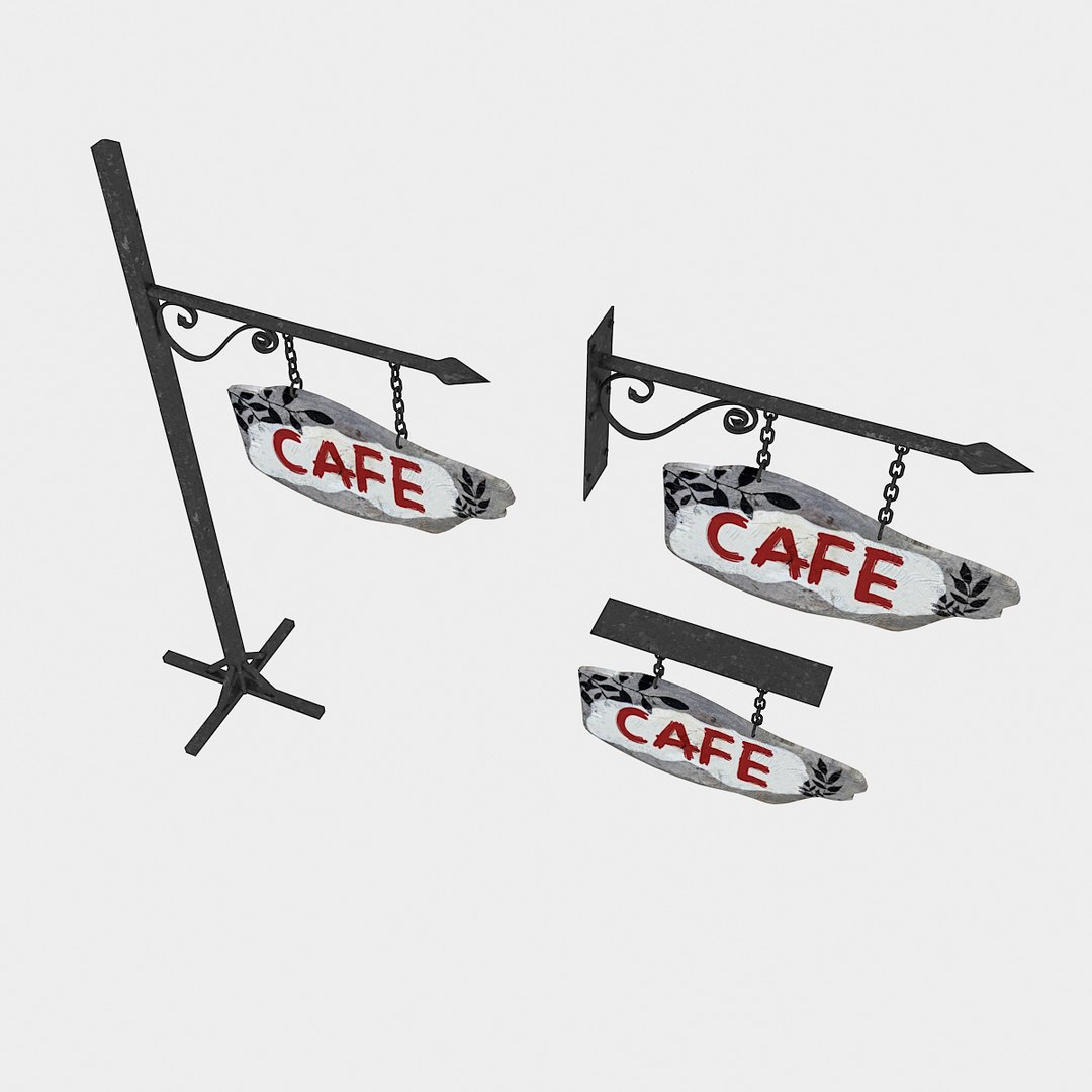 3D Old Wooden Cafe Sign Model - TurboSquid 1650278