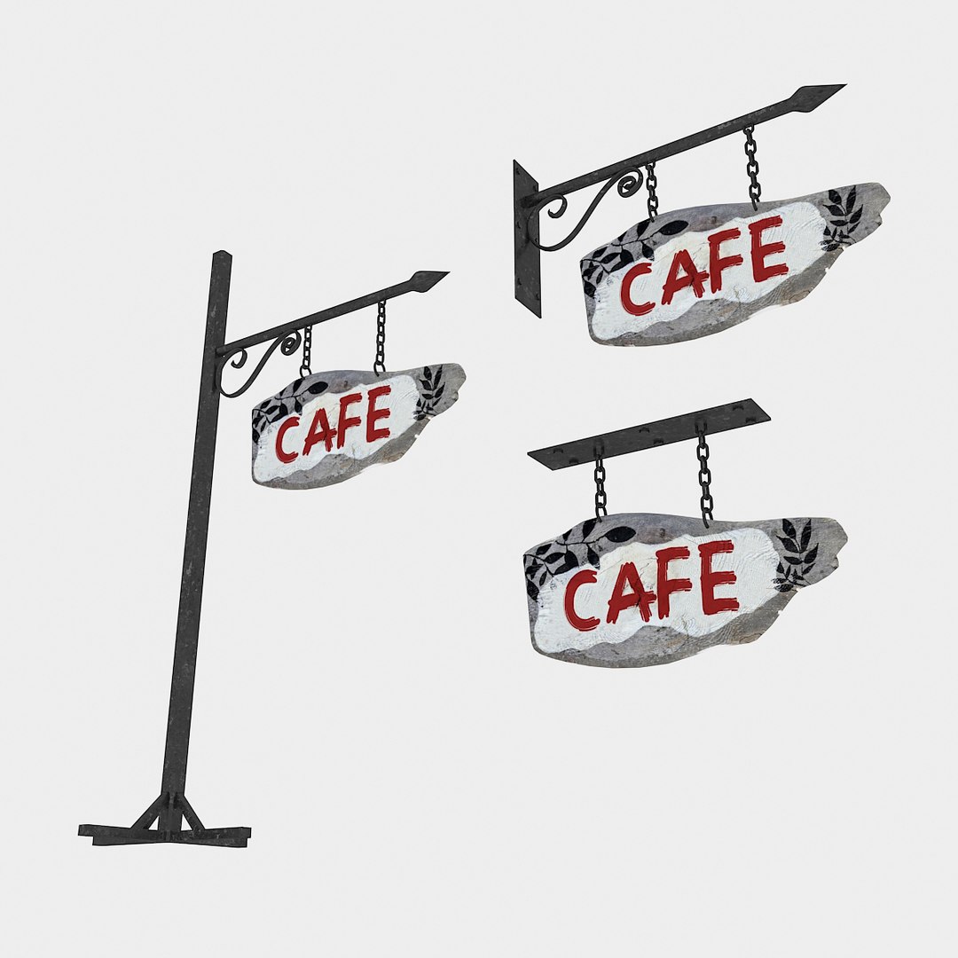 3D Old Wooden Cafe Sign Model - TurboSquid 1650278