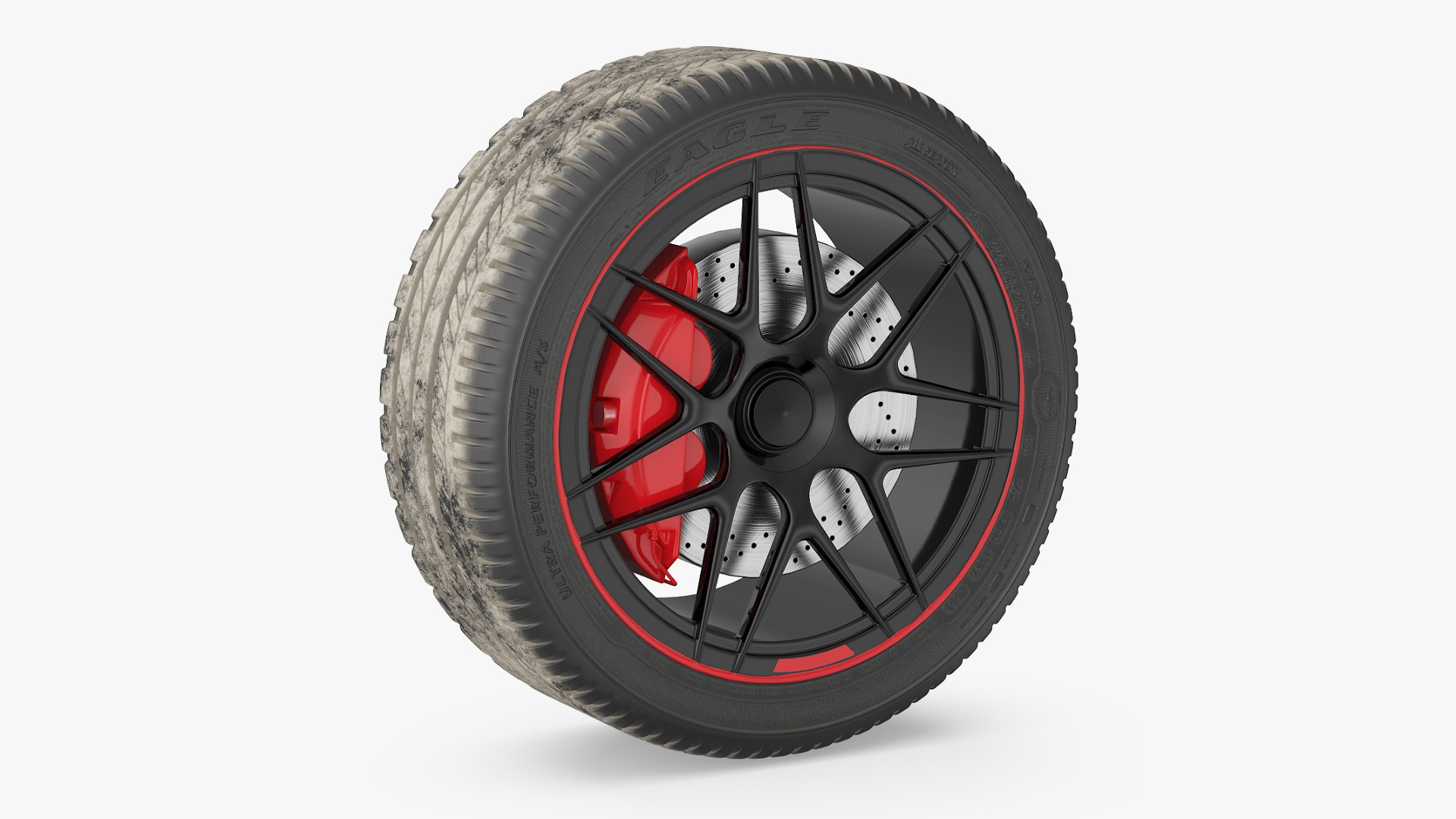 Dirty Racing Wheel With Red Caliper 3D - TurboSquid 2389363