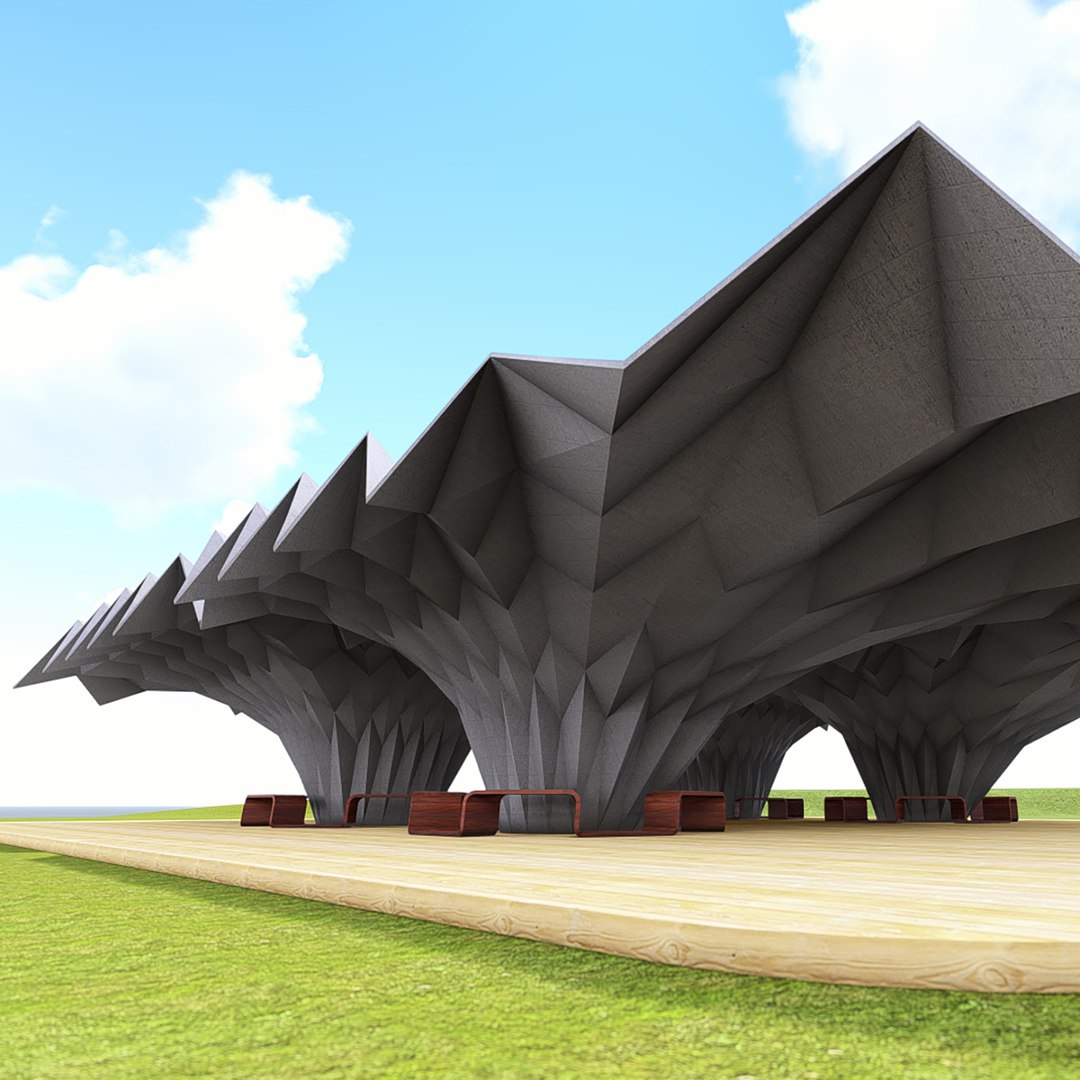 Origami Quad Canopy Landmark 3D Model - TurboSquid 2038941