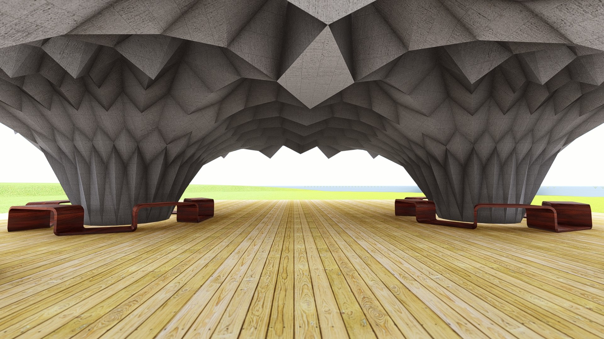 Origami Quad Canopy Landmark 3D Model - TurboSquid 2038941