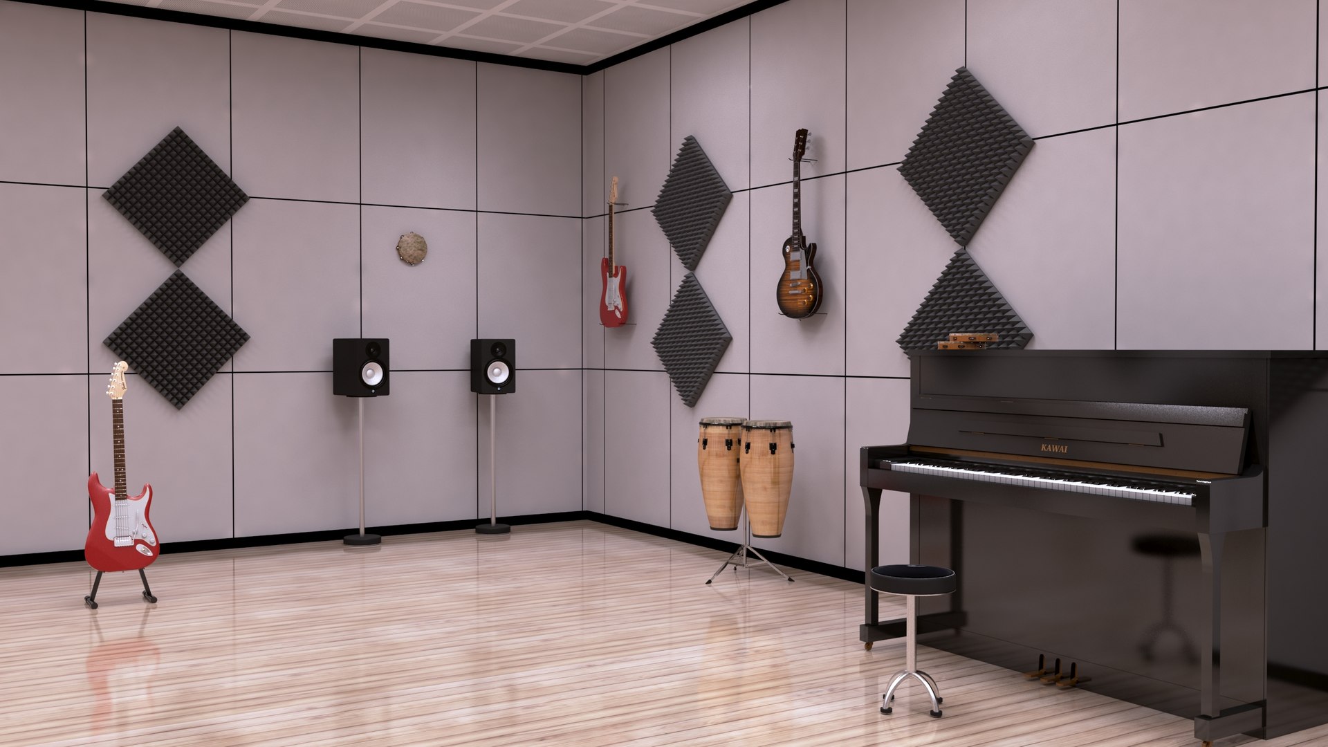 3D music practice room studio model - TurboSquid 1524664