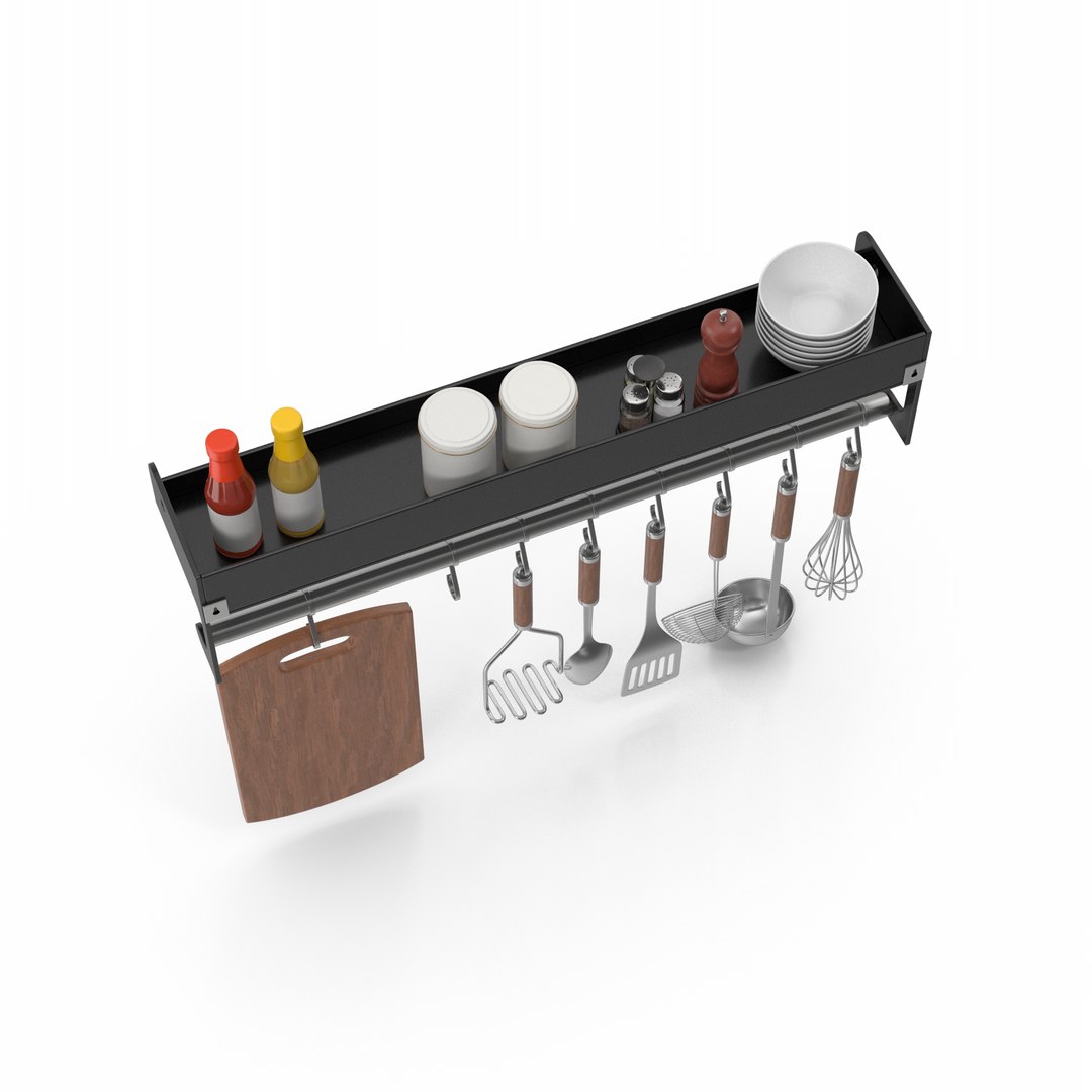 3D Kitchen Rack With Hooks - TurboSquid 1918022