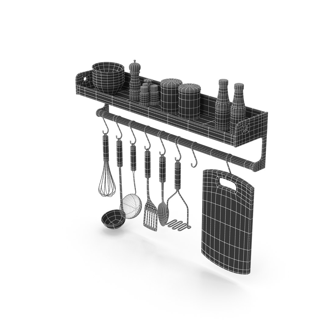 3D Kitchen Rack With Hooks - TurboSquid 1918022