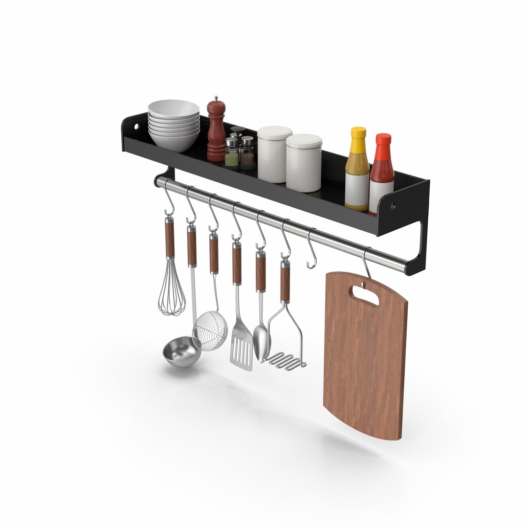3D Kitchen Rack With Hooks - TurboSquid 1918022