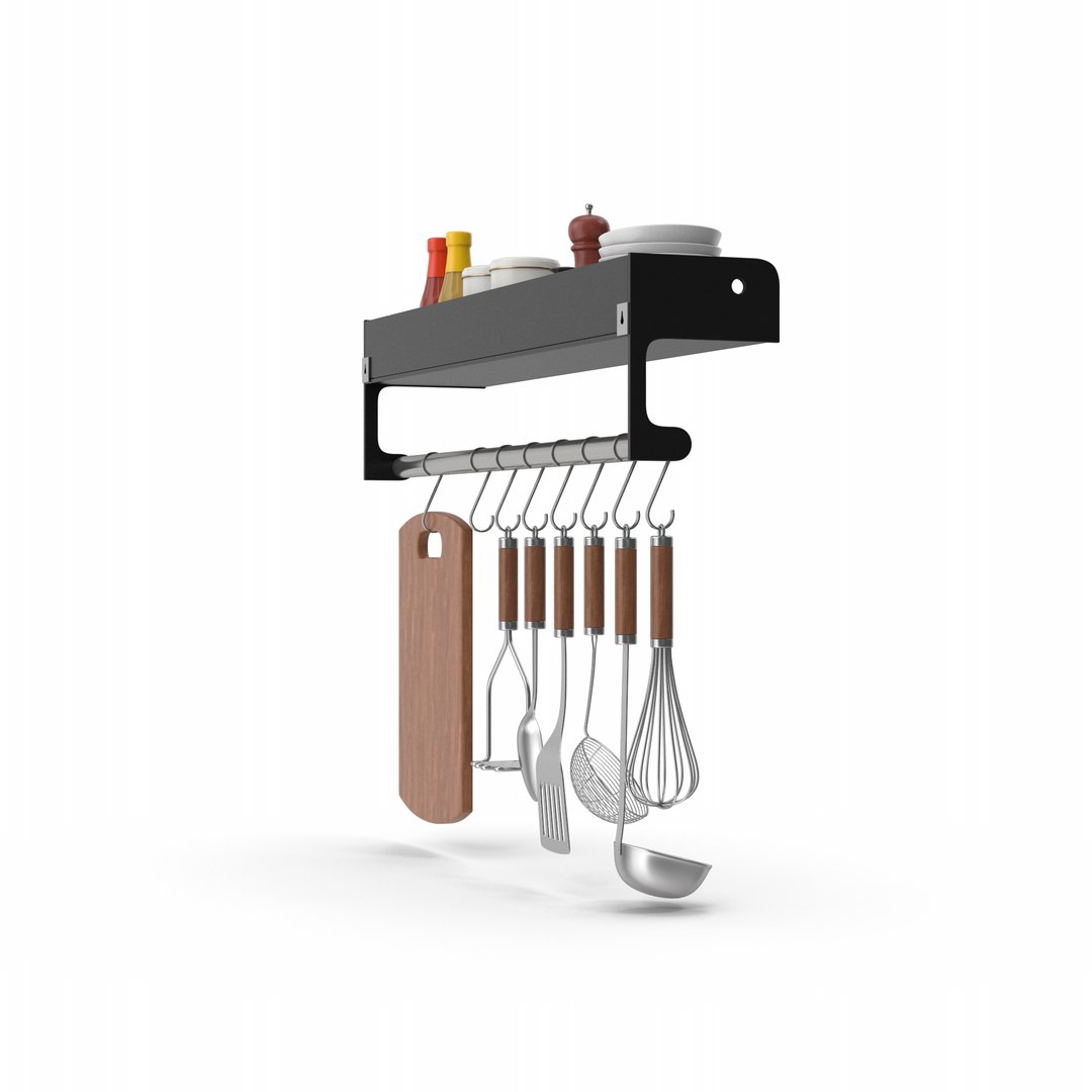 3D Kitchen Rack With Hooks - TurboSquid 1918022