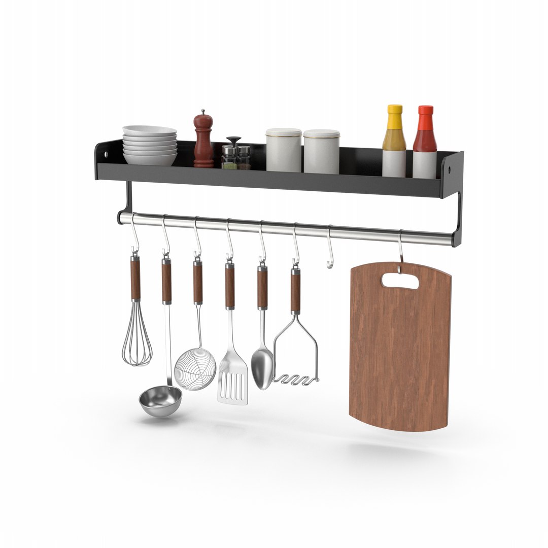 3D Kitchen Rack With Hooks - TurboSquid 1918022