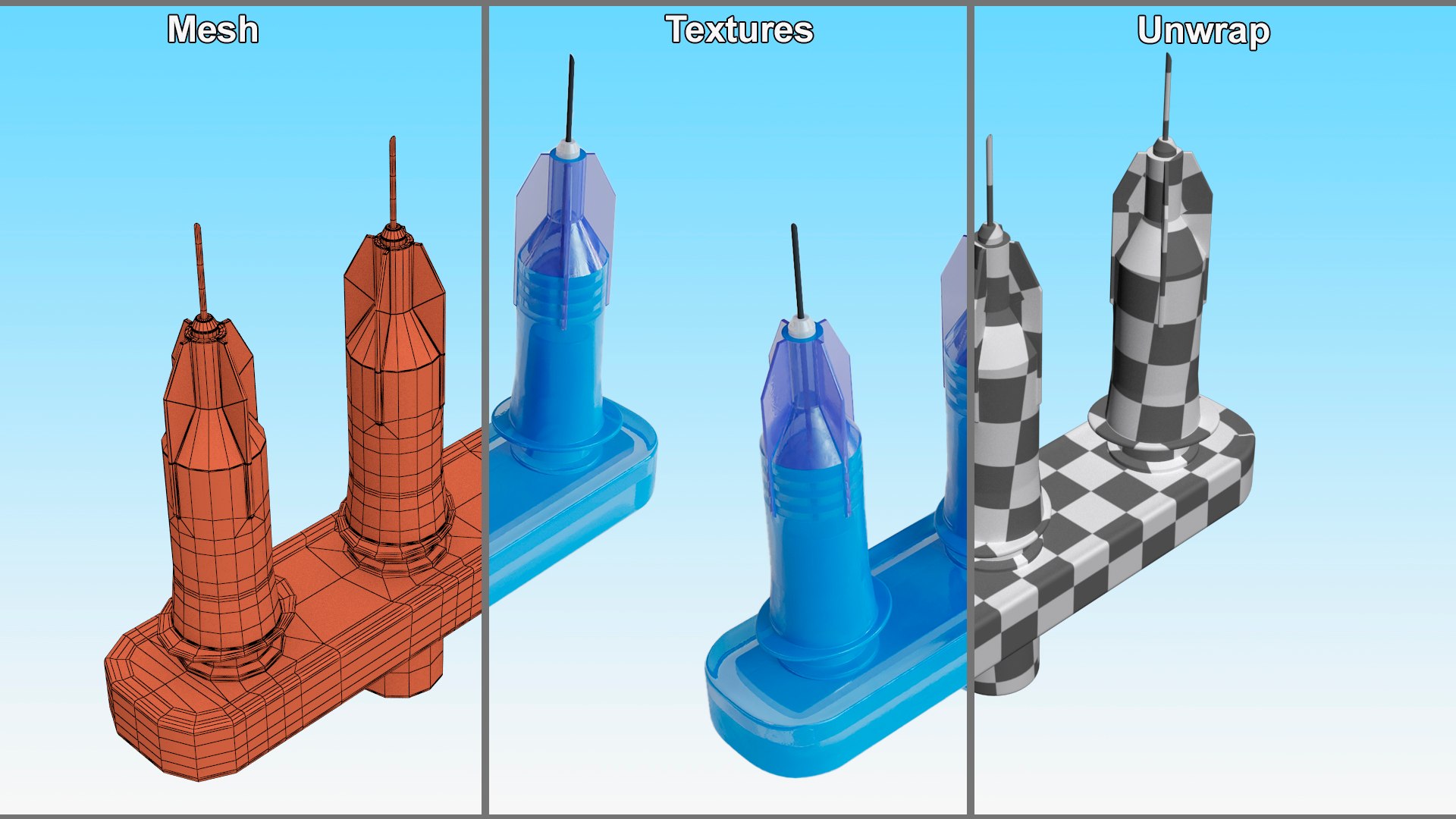 3D Multi Injector 3 Needles Straight Blue Model - TurboSquid 2247294